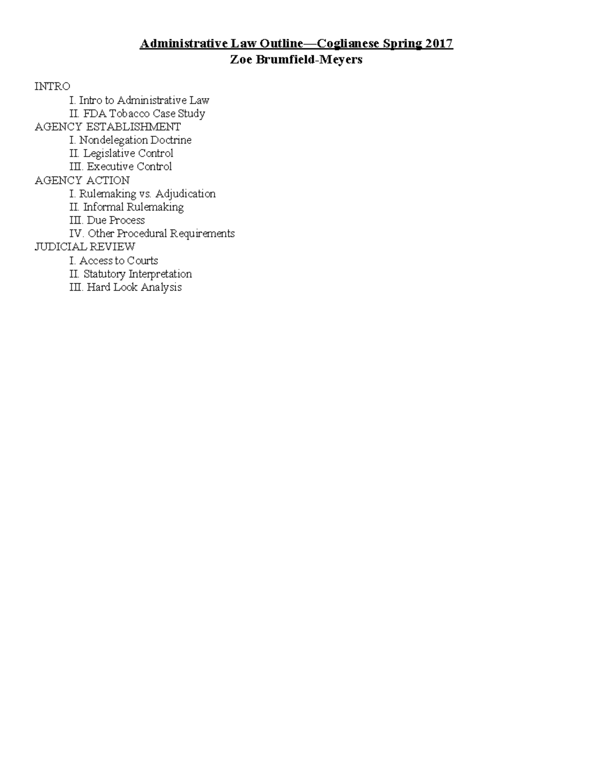 Admin Outline - sdfsdf - Administrative Law Outline—Coglianese Spring ...