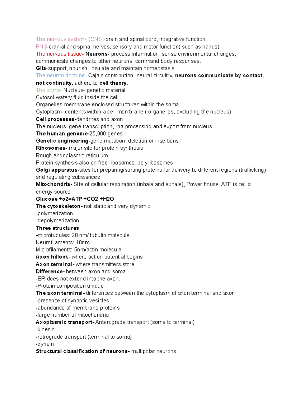 Neuro Notes - The nervous system- (CNS)-brain and spinal cord ...
