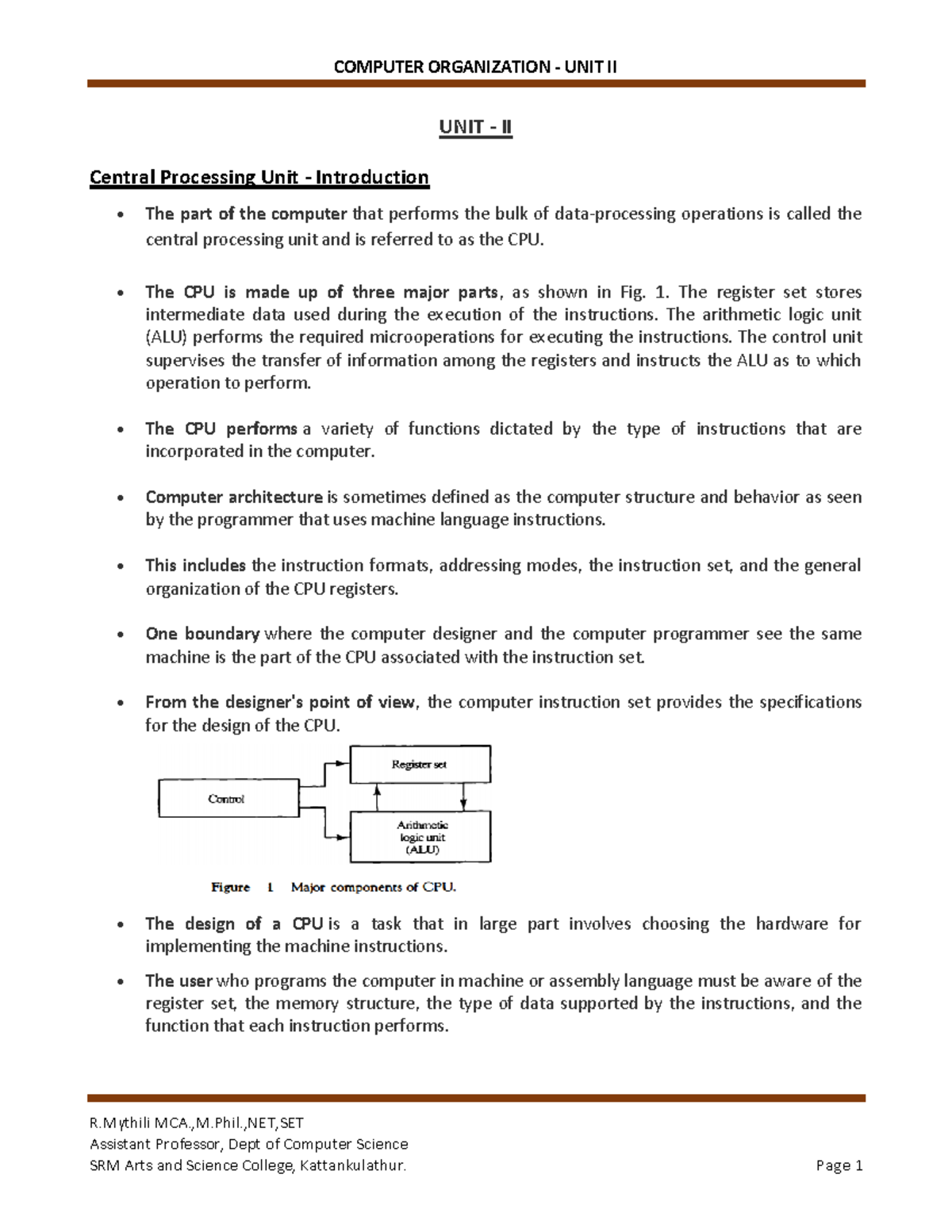 CO Unit II notes - final - R MCA.,M.,NET,SET Assistant Professor, Dept ...