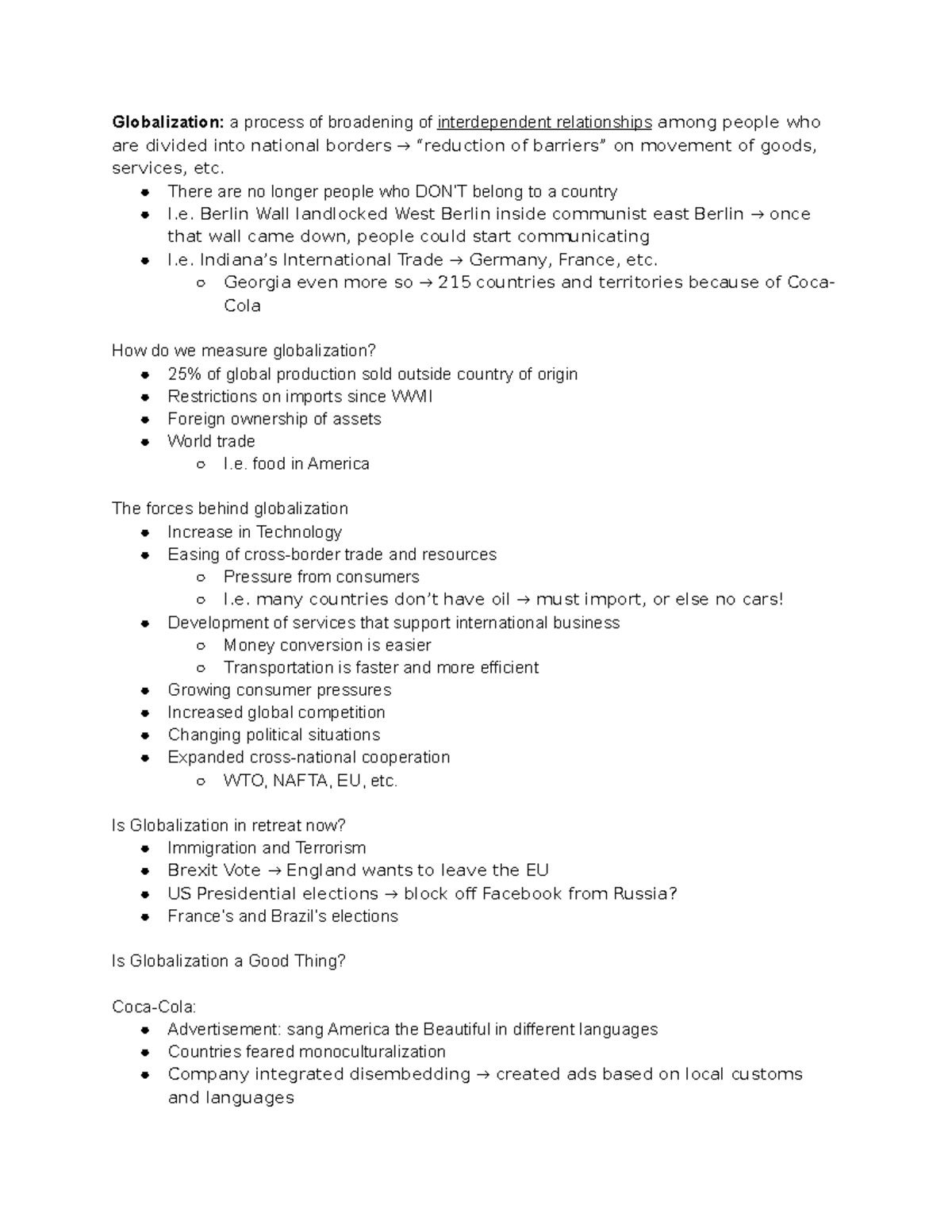 D270 Chapter 1 Globalization and IB - Globalization: a process of broadening of interdependent ...
