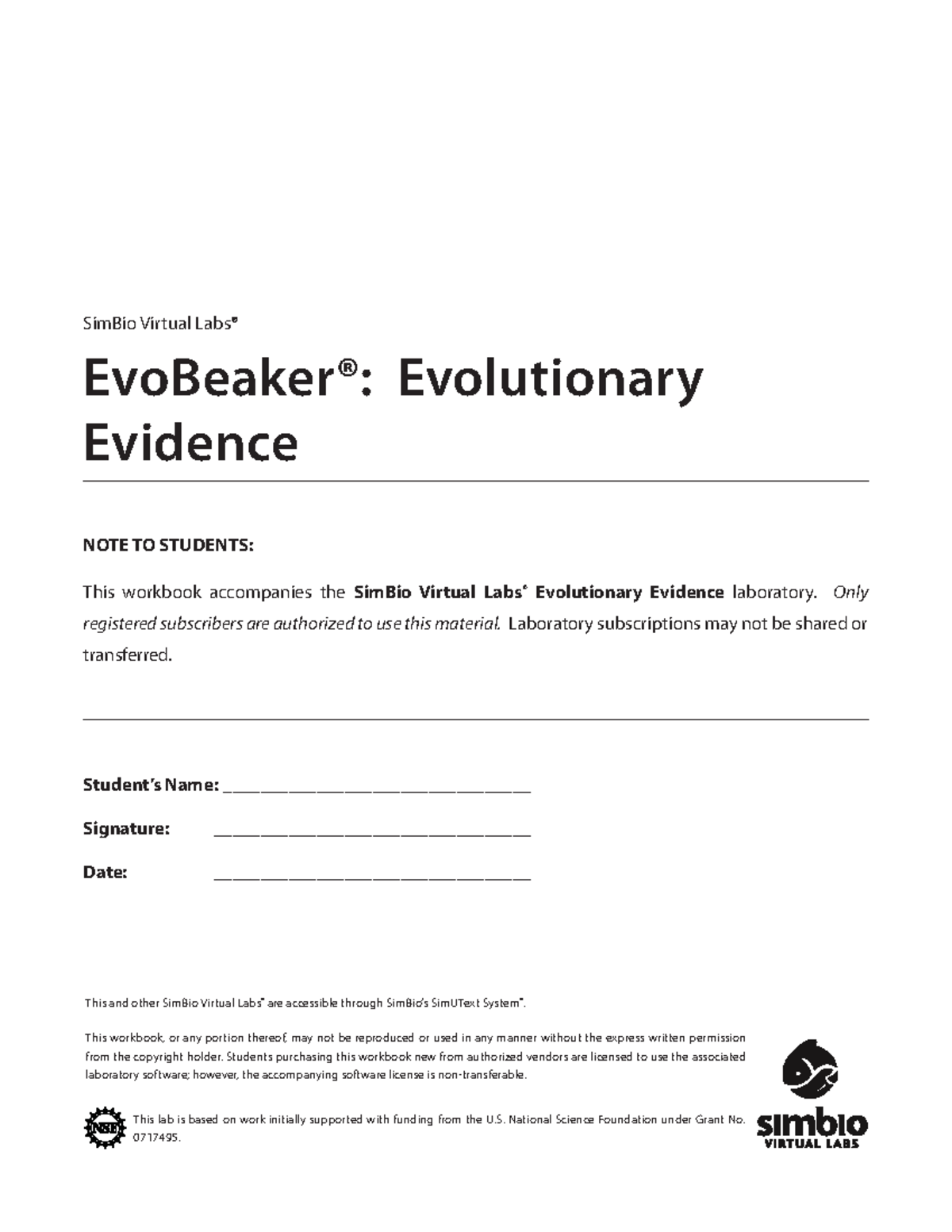 ST Evolution Evidence WB 2022 - . SimBio Virtual Labs® EvoBeaker ...