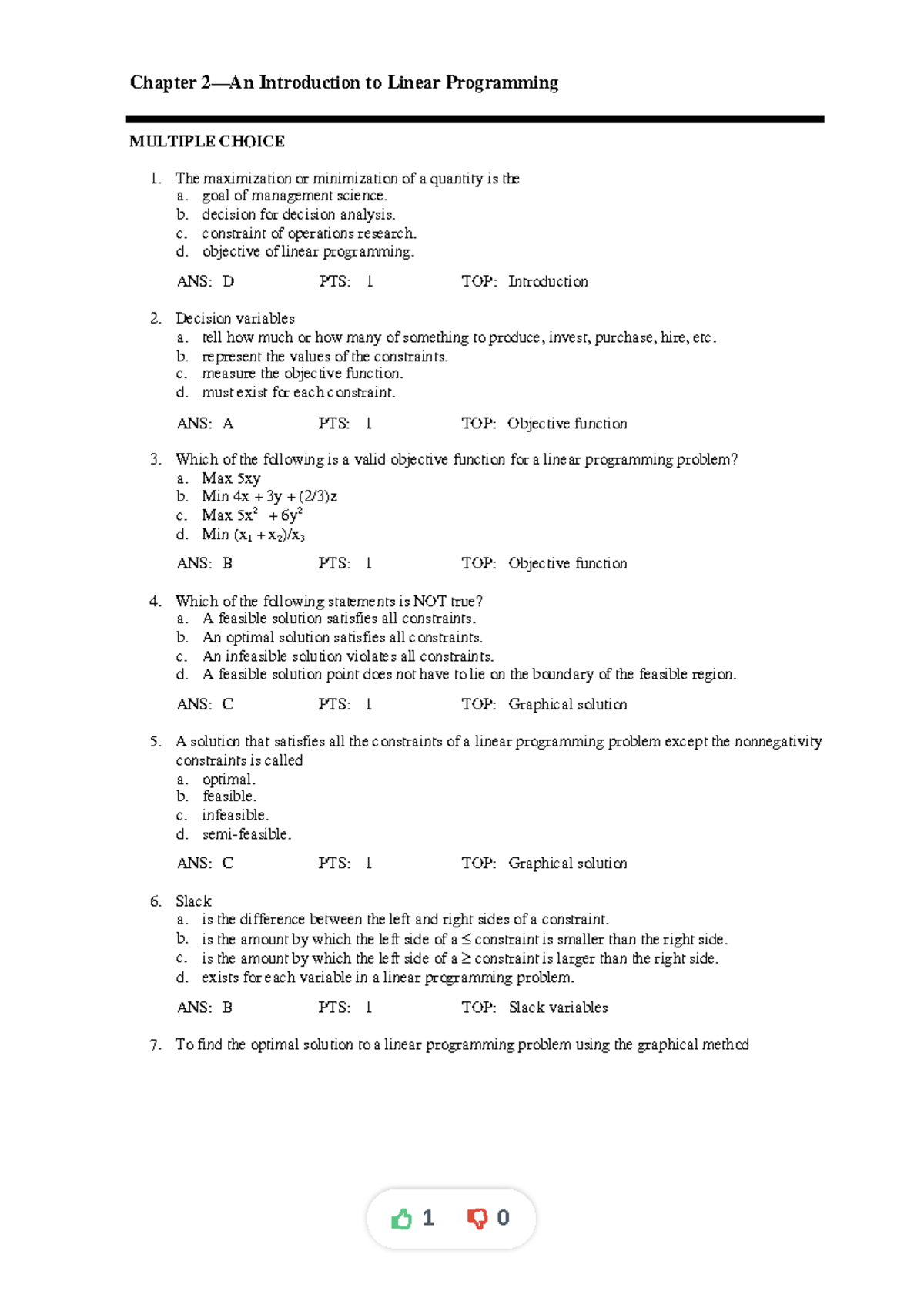 linear programming - Chapter 2 —An Introduction to Linear Programming MULTIPLE CHOICE The - Studocu