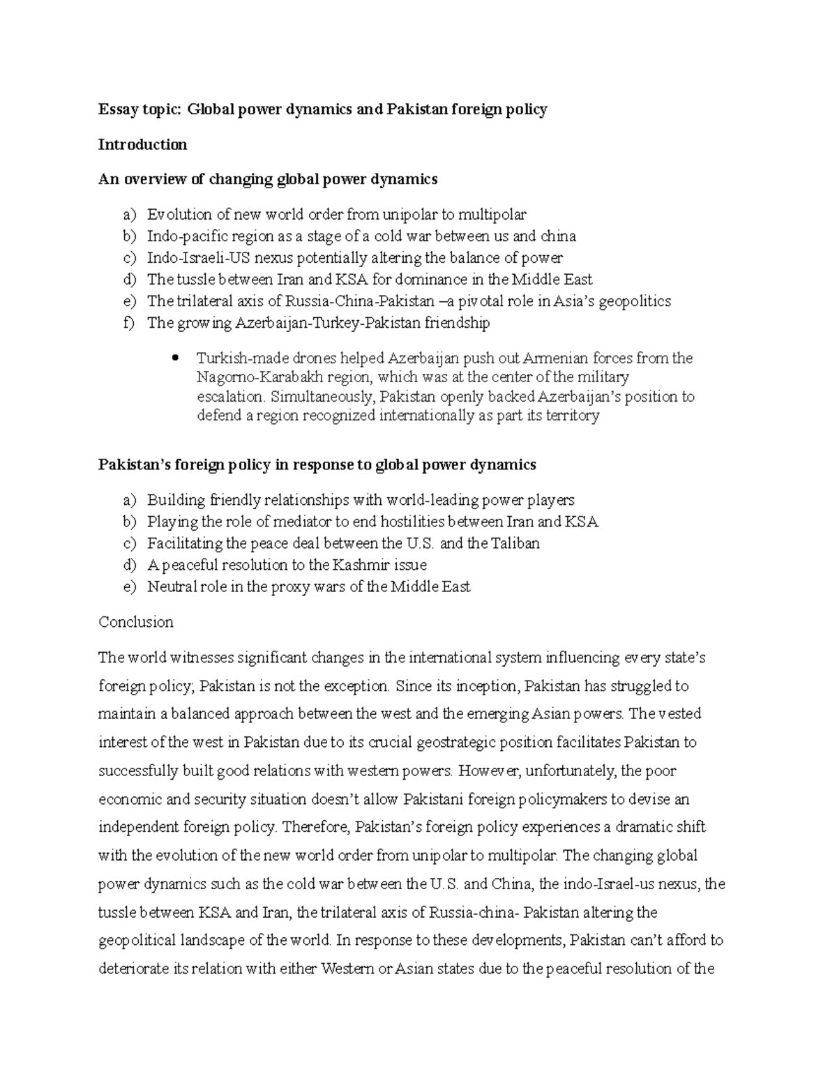 Global power dynamics and Pakistan foreign policy - Essay topic: Global ...