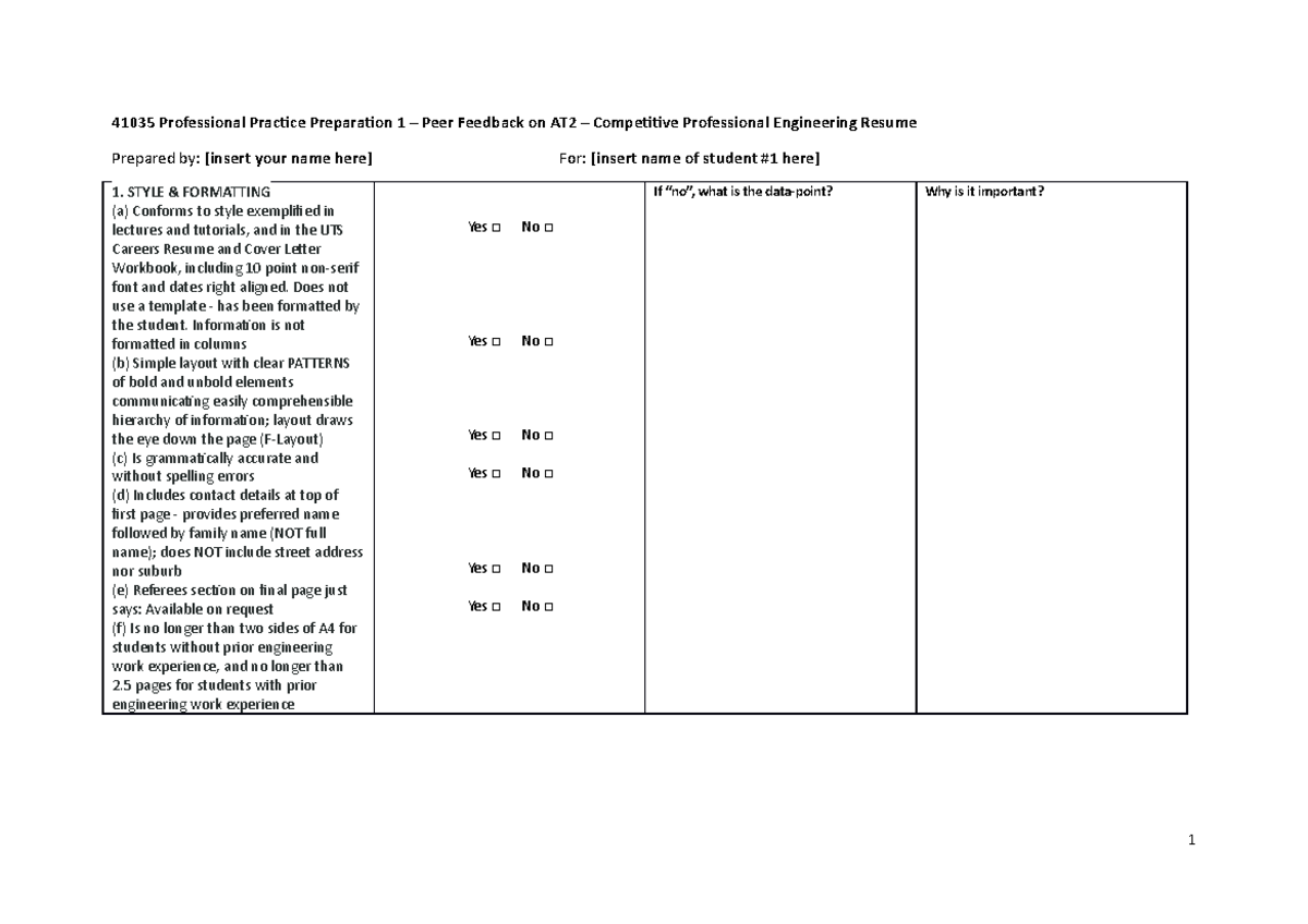 41035 PPP1 AT2 Peer Review Preparation Grid - 41035 Professional Practice Preparation 1 – Peer ...