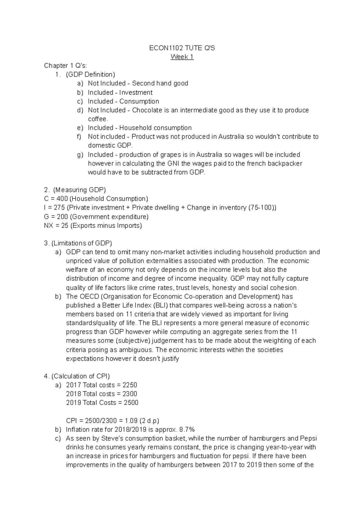 ECON1102 TUTE Q'S - Week 1 - ECON1102 TUTE Q'S Week 1 Chapter 1 Q’s ...