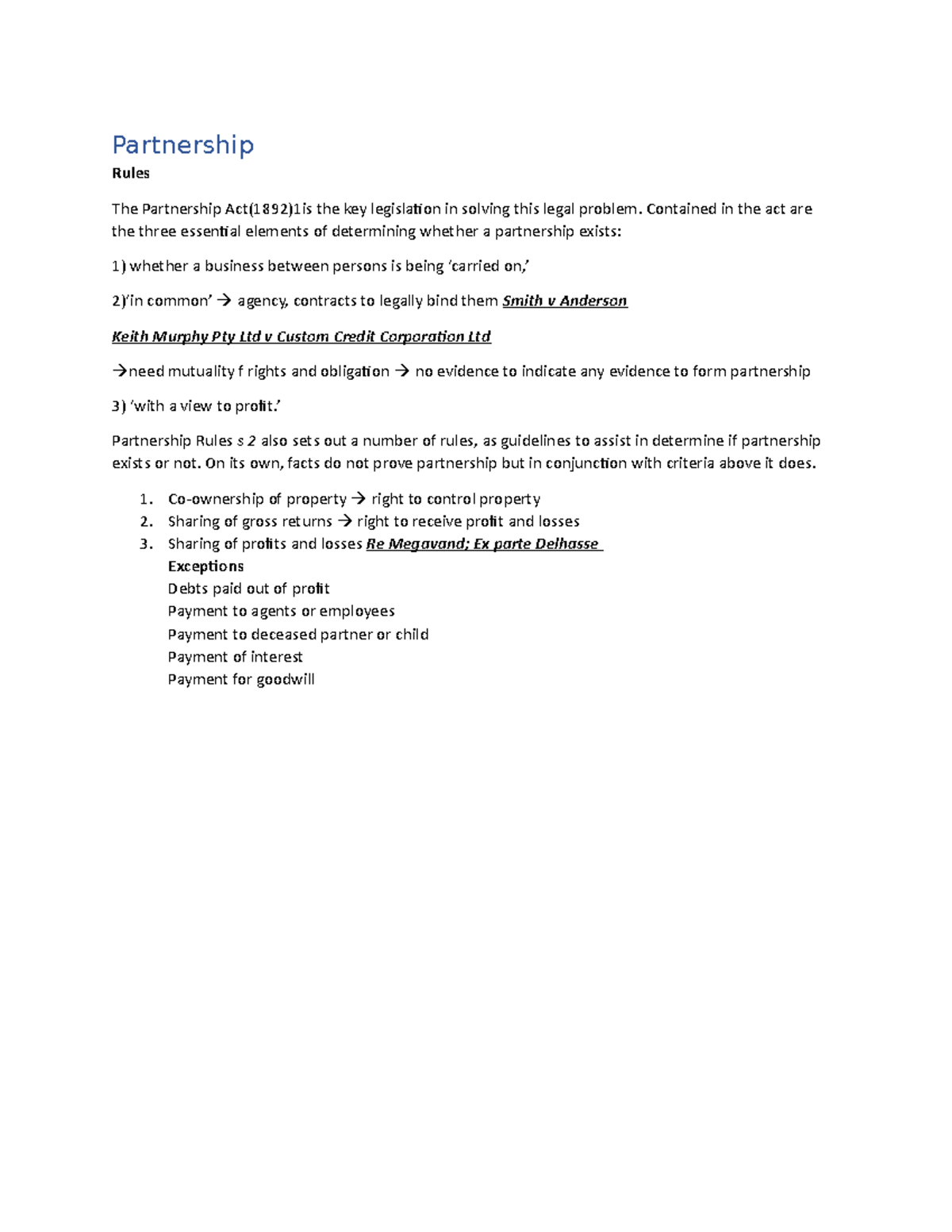 Partnership Notes for finals - Partnership Rules The Partnership Act ...