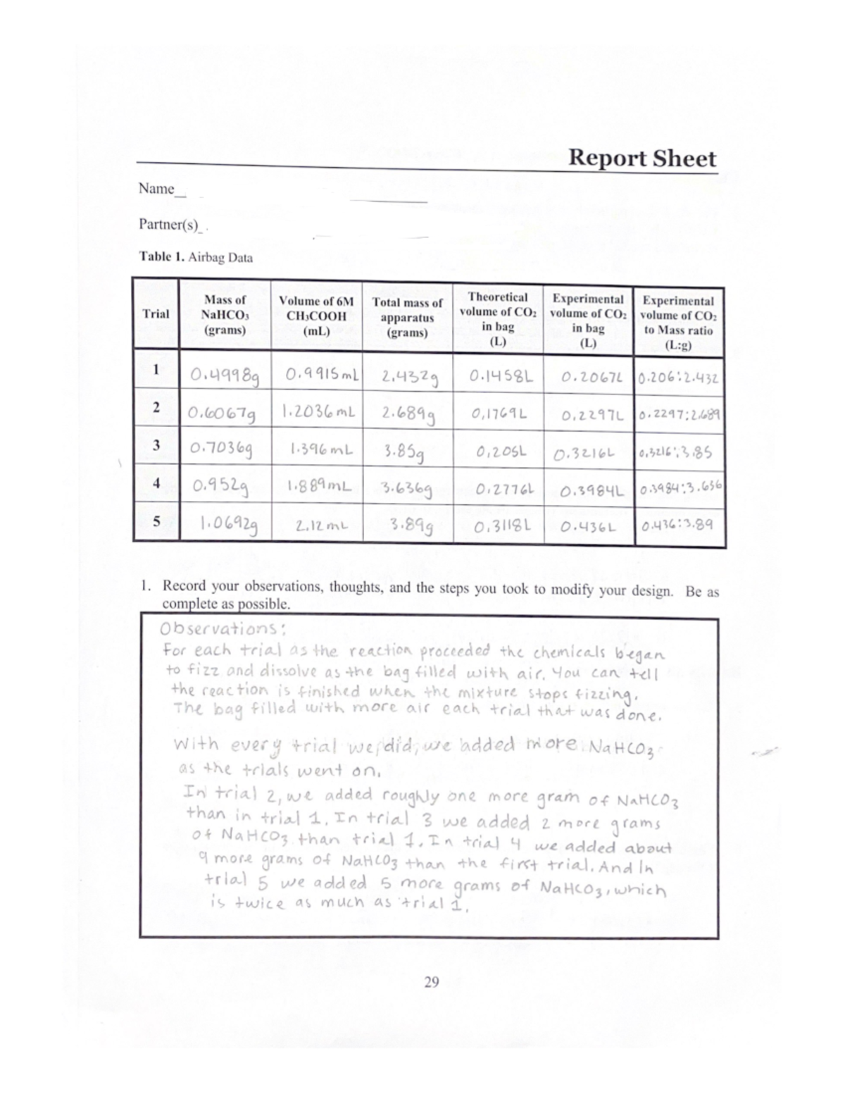 Model Airbag Lab Report and Notes - CHEM 1AL - Studocu