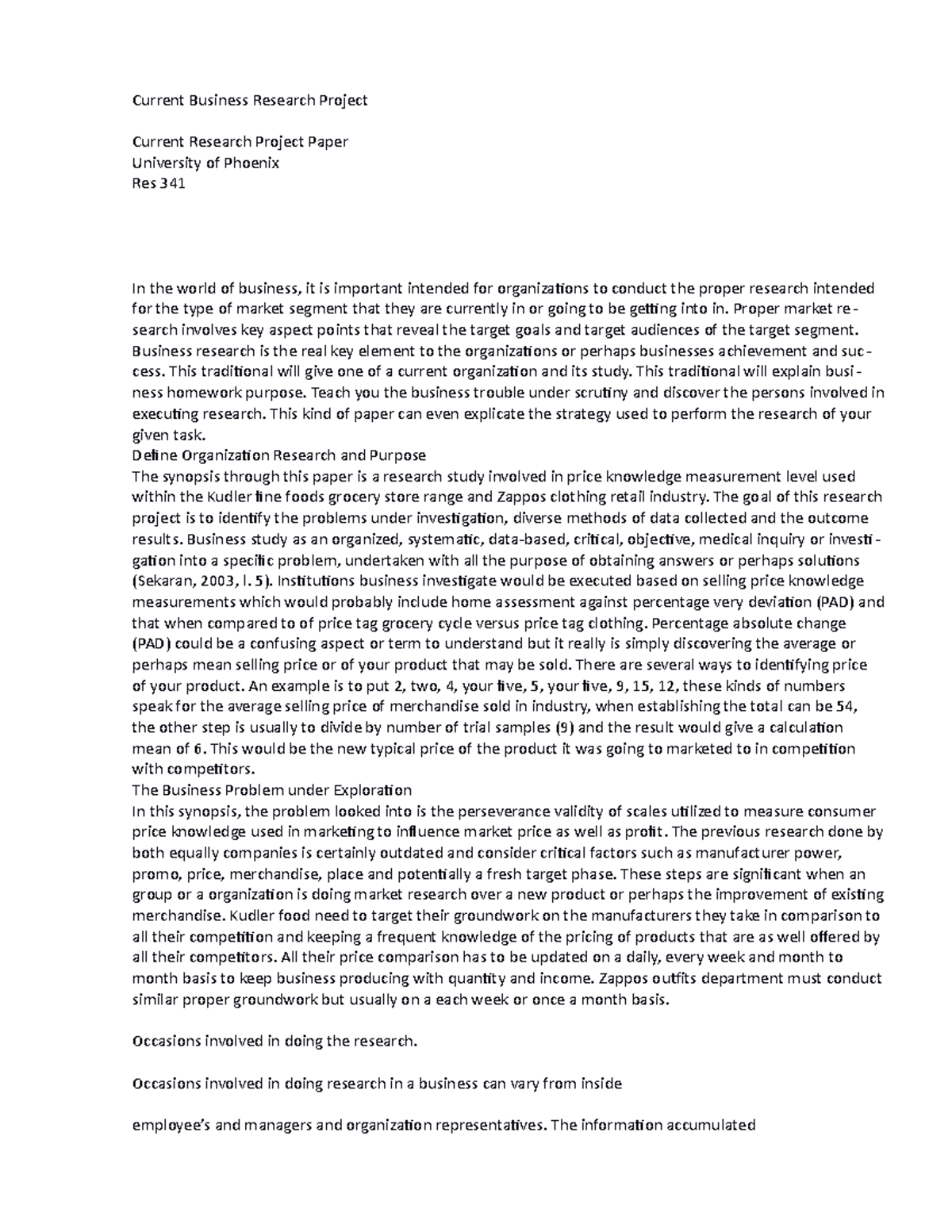 Res 341 week 1 Current Business Research Project 1 - Current Business ...