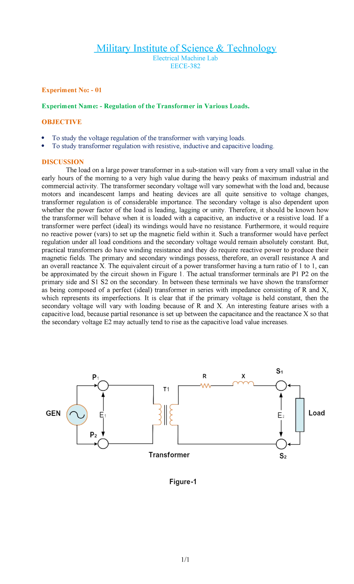 1 Transformer - for machine sessional of eece - Military Institute of ...