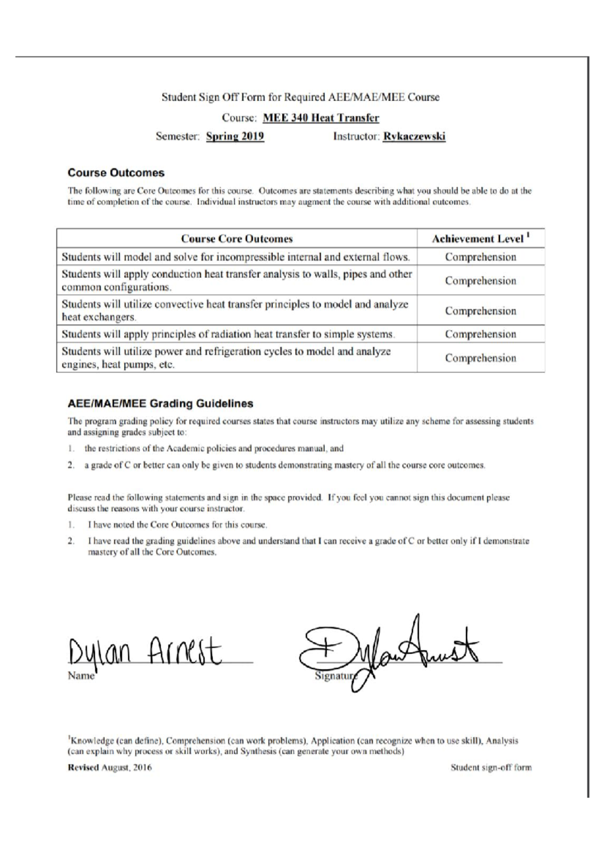 First Dayform-converted - Student Sign Off Form for Required ...
