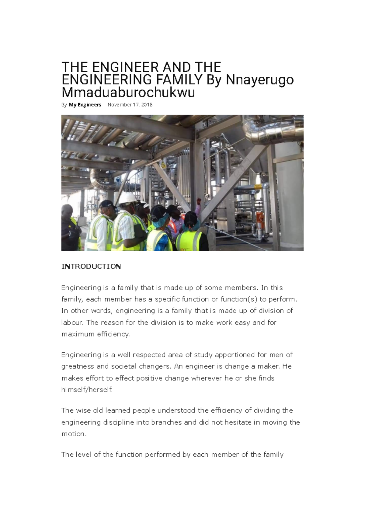 Engineering in society - THE ENGINEER AND THE ENGINEERING FAMILY By ...