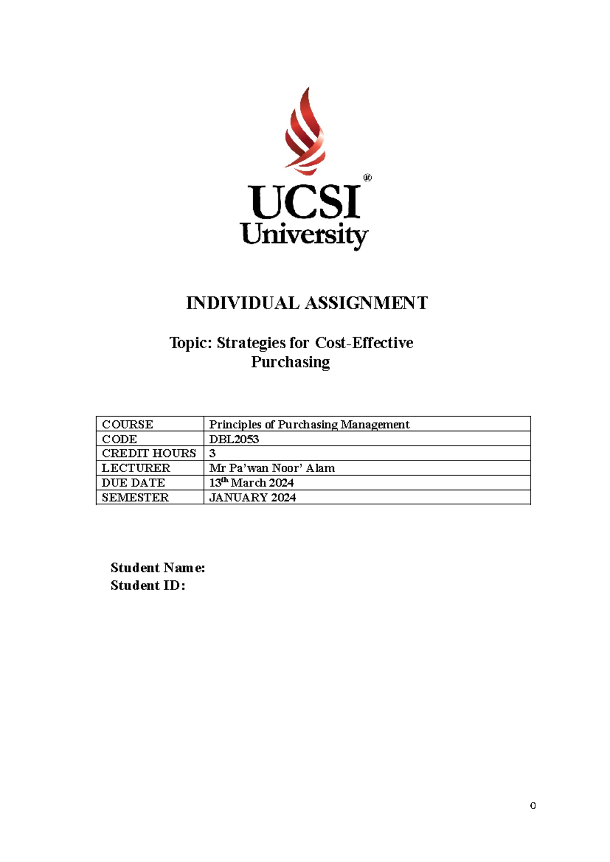 Purchasing 3 - assignment - INDIVIDUAL ASSIGNMENT Topic: Strategies for Cost-Effective ...