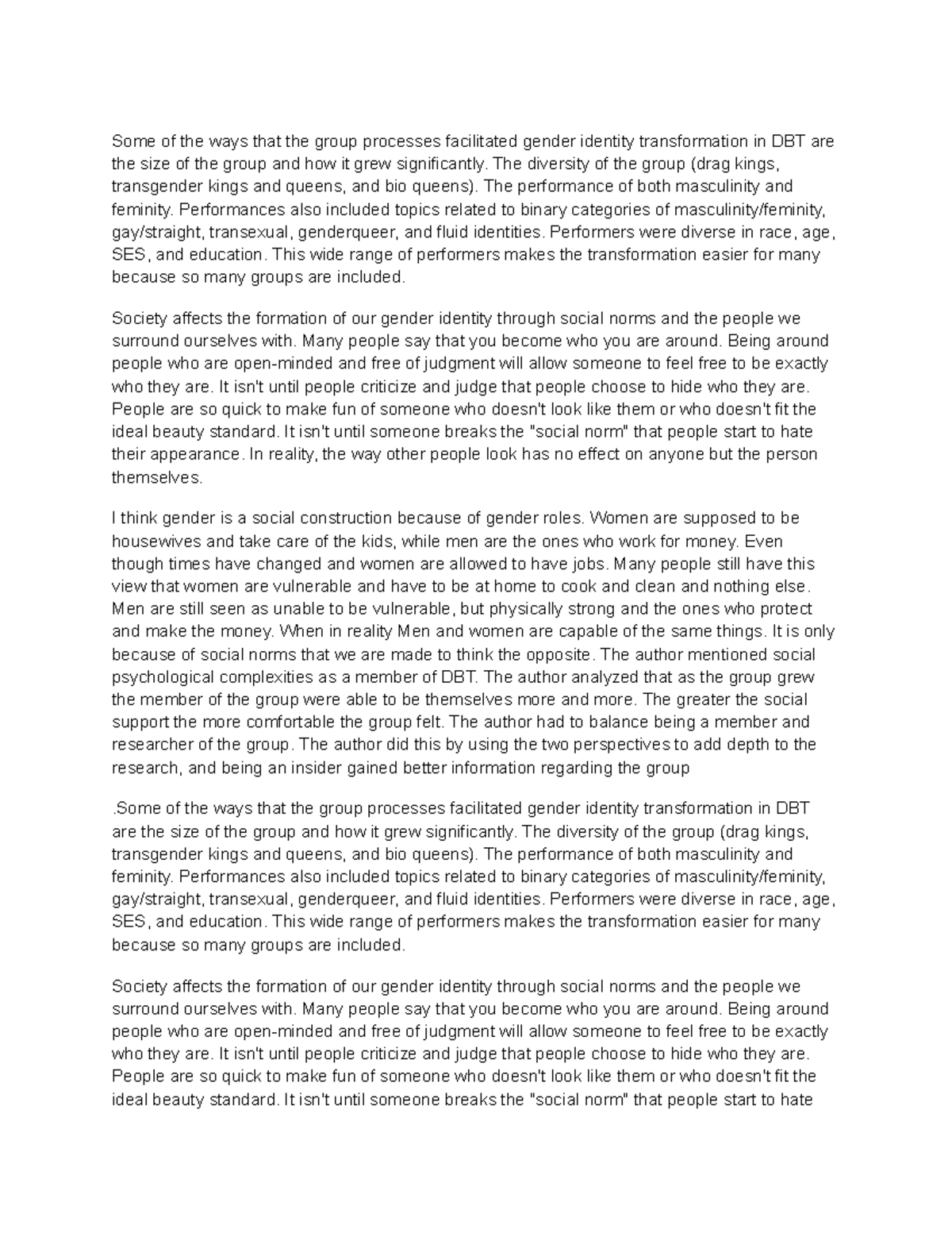 Gender and Identity Discussion Post - Some of the ways that the group ...