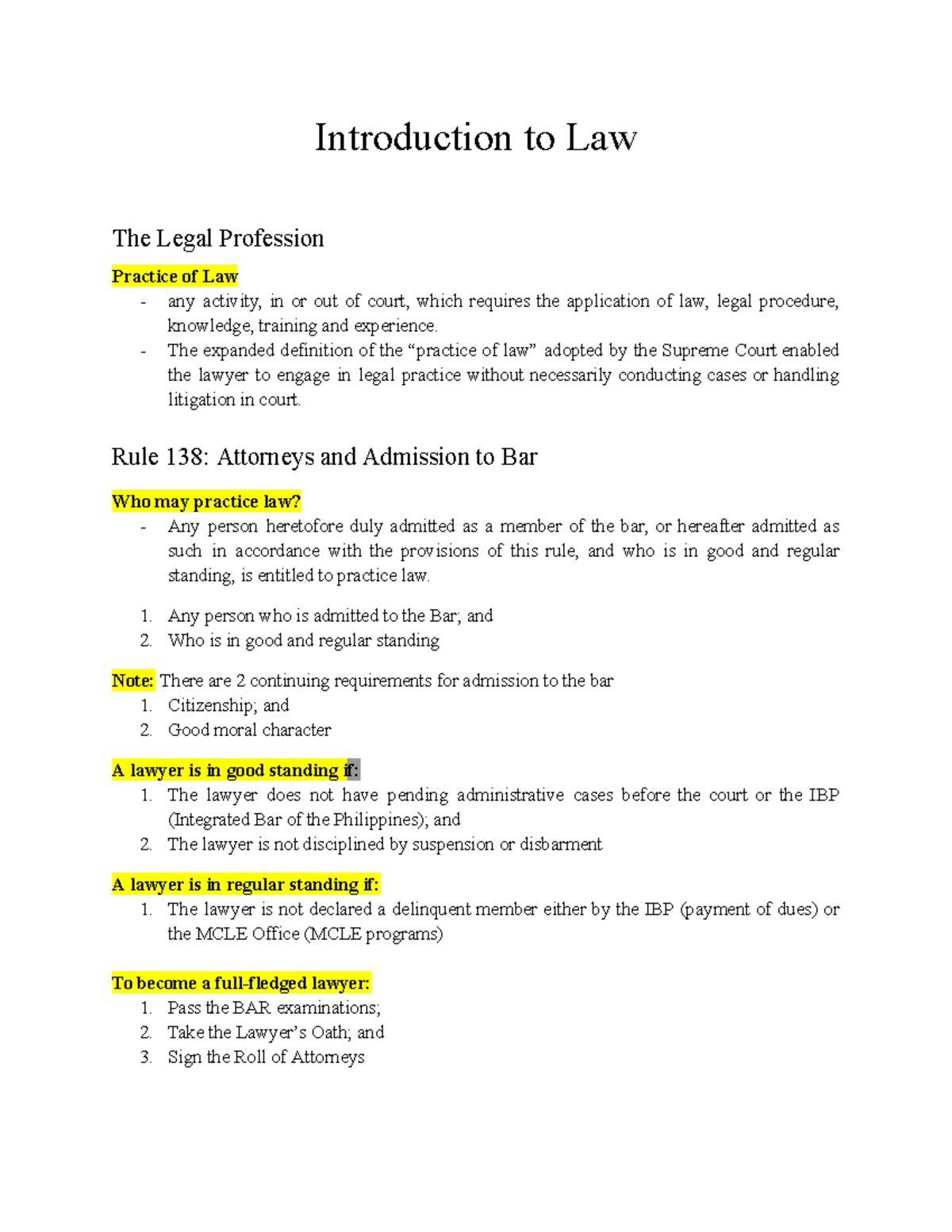 Intro to Law - Legal Profession - Introduction to Law The Legal ...