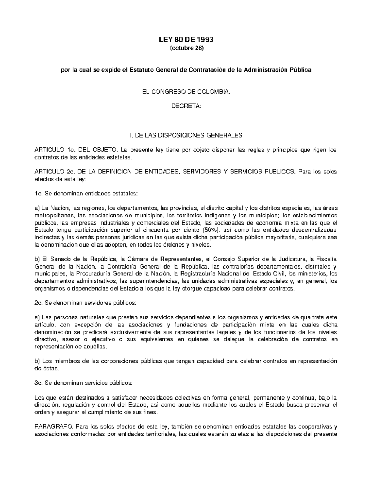 Ley 80 del 1993 - ley 80 93 - LEY 80 DE 1993 (octubre 28) por la cual ...
