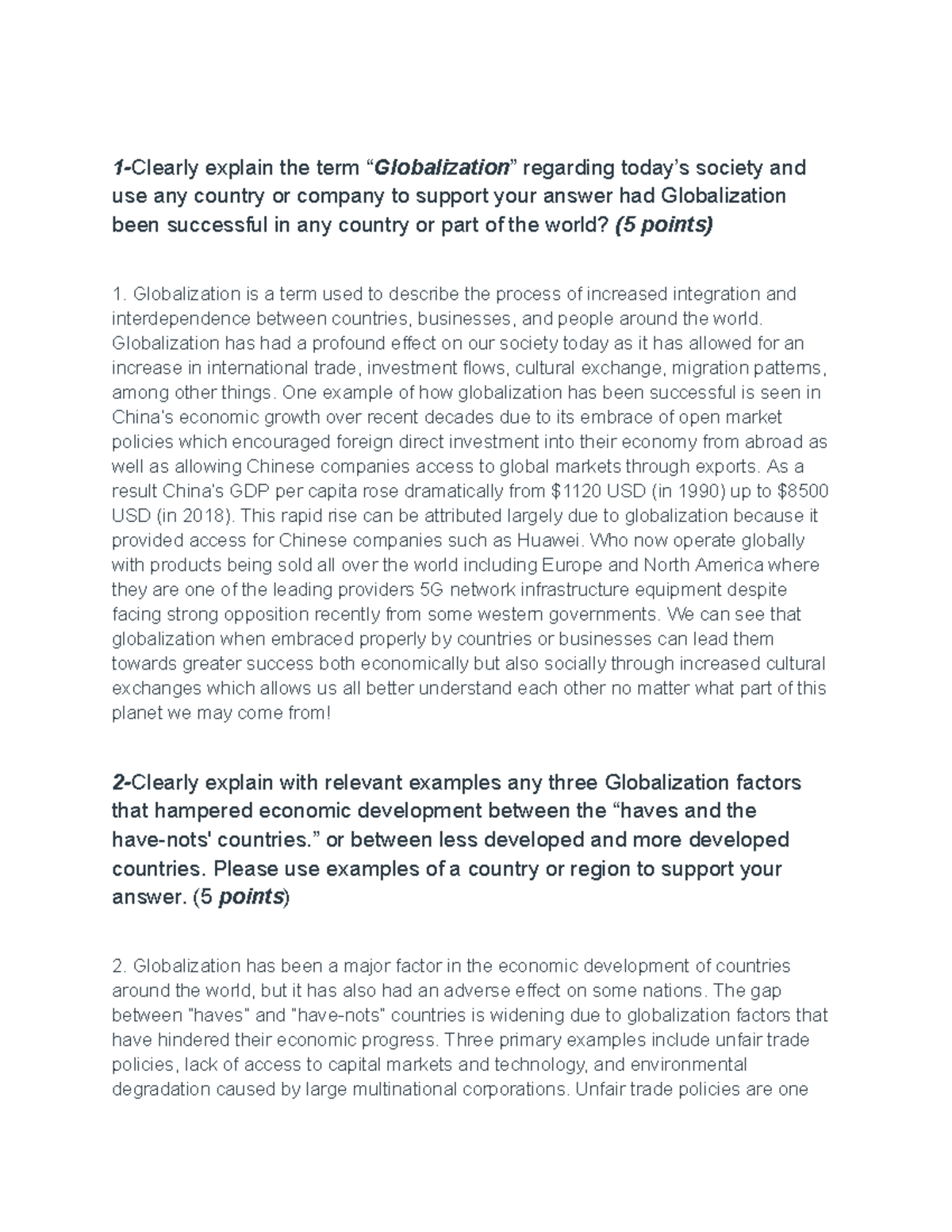 Exam HS - Examples - 1-Clearly explain the term “Globalization ...