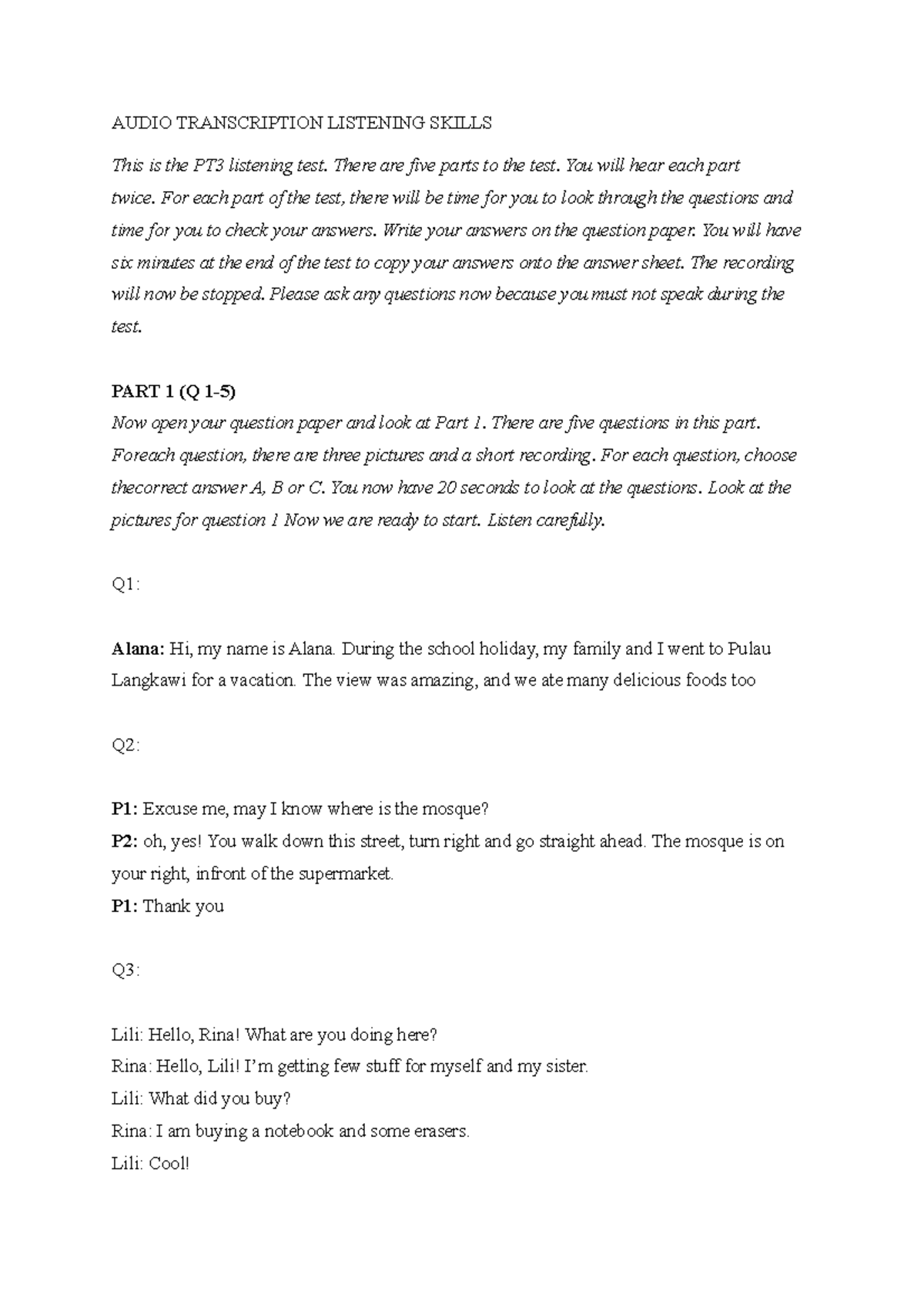 Audio Transcription Listening Skills - AUDIO TRANSCRIPTION LISTENING ...