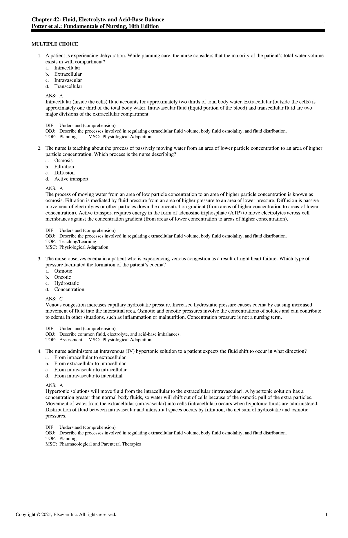 Exam View - Chapter 42 - Fundamentals of Nursing - Chapter 42: Fluid ...