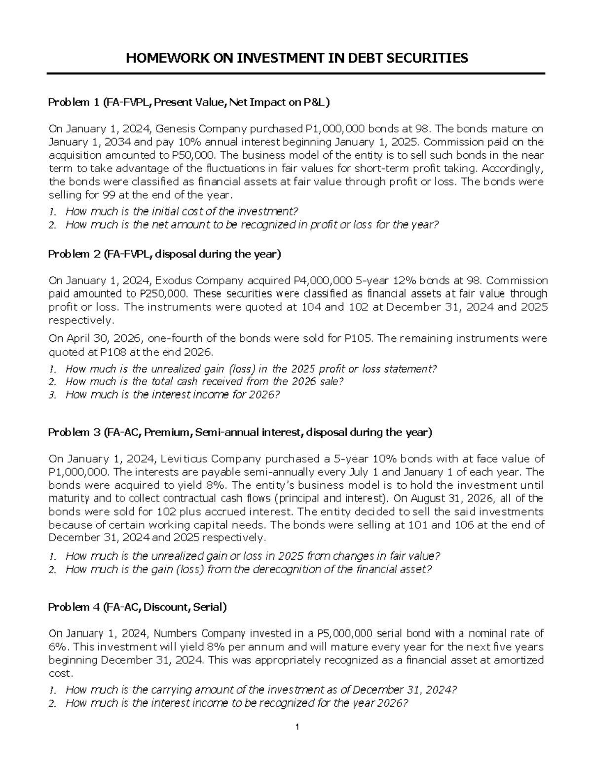 1 HW on Debt Securities (June 2024) - 1 HOMEWORK ON INVESTMENT IN DEBT ...