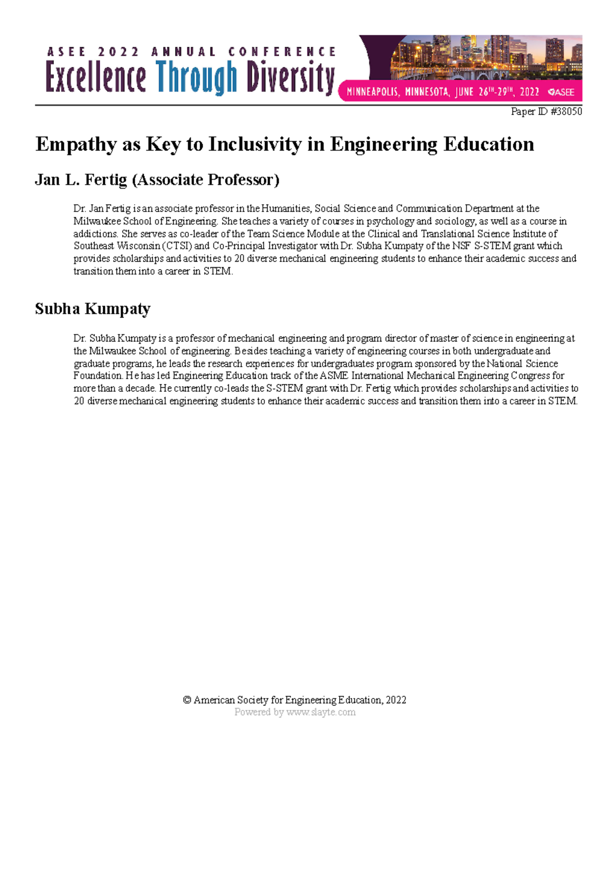 Empathy as key to inclusivity in engineering education - Paper ID ...