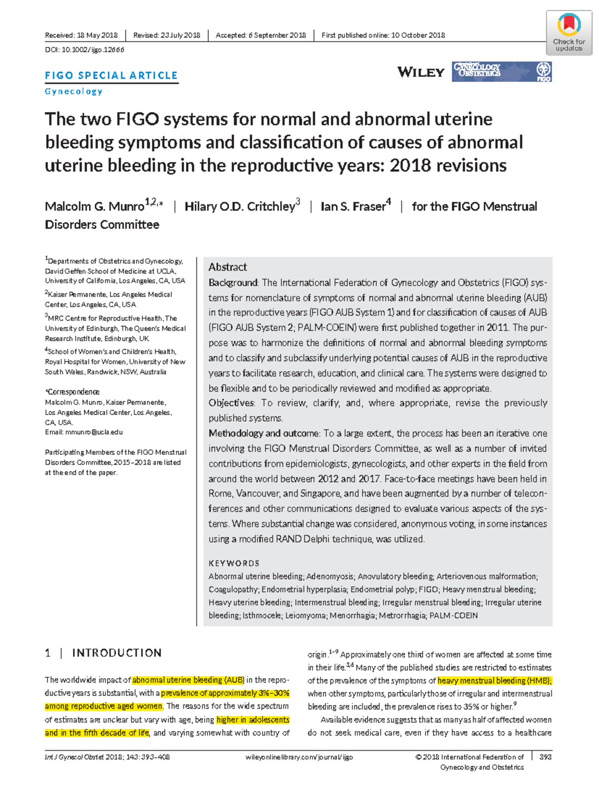FIGO The two FIGO systems for normal and abnormal uterine 2018 - Int J ...