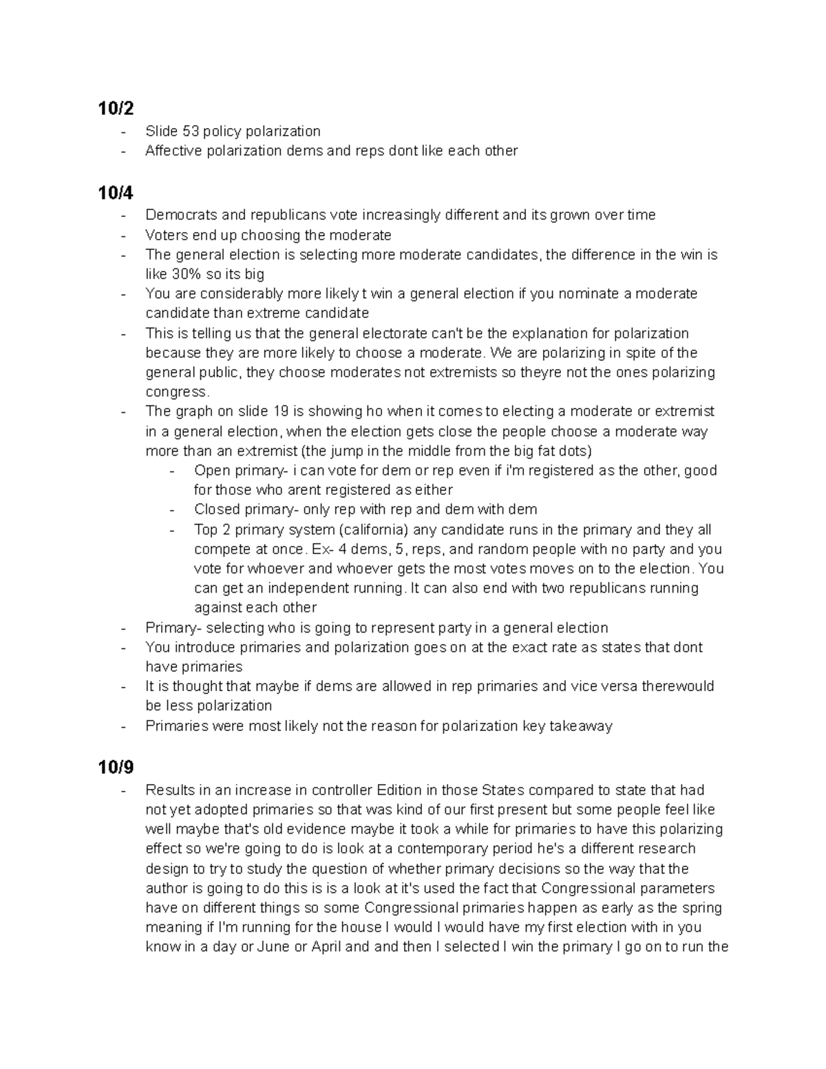 Polsci 40 - Notes from Polisci 40 lecture - 10/ - Slide 53 policy ...