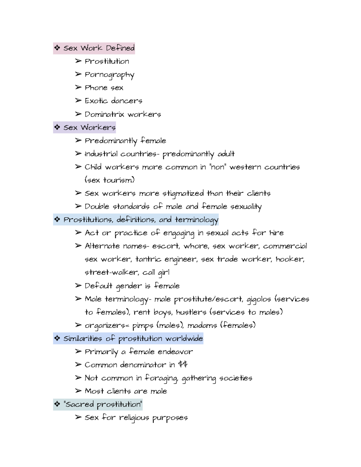 Sex Work Lecture Notes These Will Help On Weekly Quizzes And You Can Use Ctrlf Windows