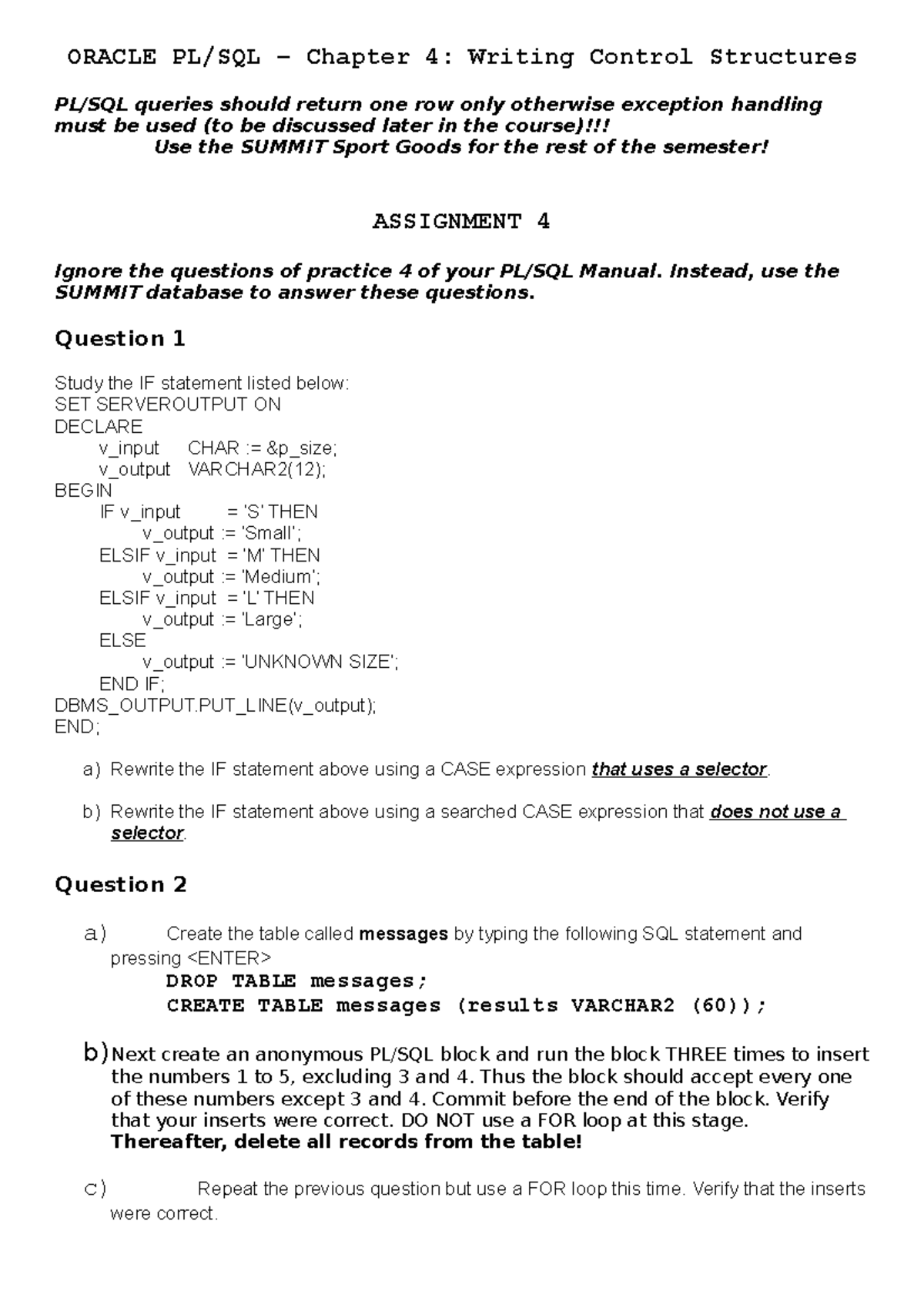 Lesson 4 Assignment - note explaining better - ORACLE PL/SQL – Chapter ...