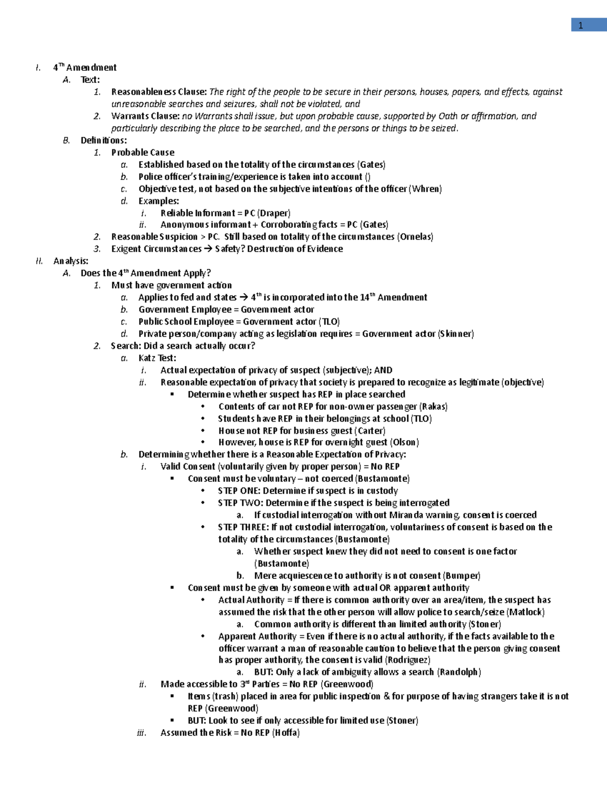 Crim Pro-Kamin - Kamin - 1 I. II. 4Th Amendment A. Text: 1 ...