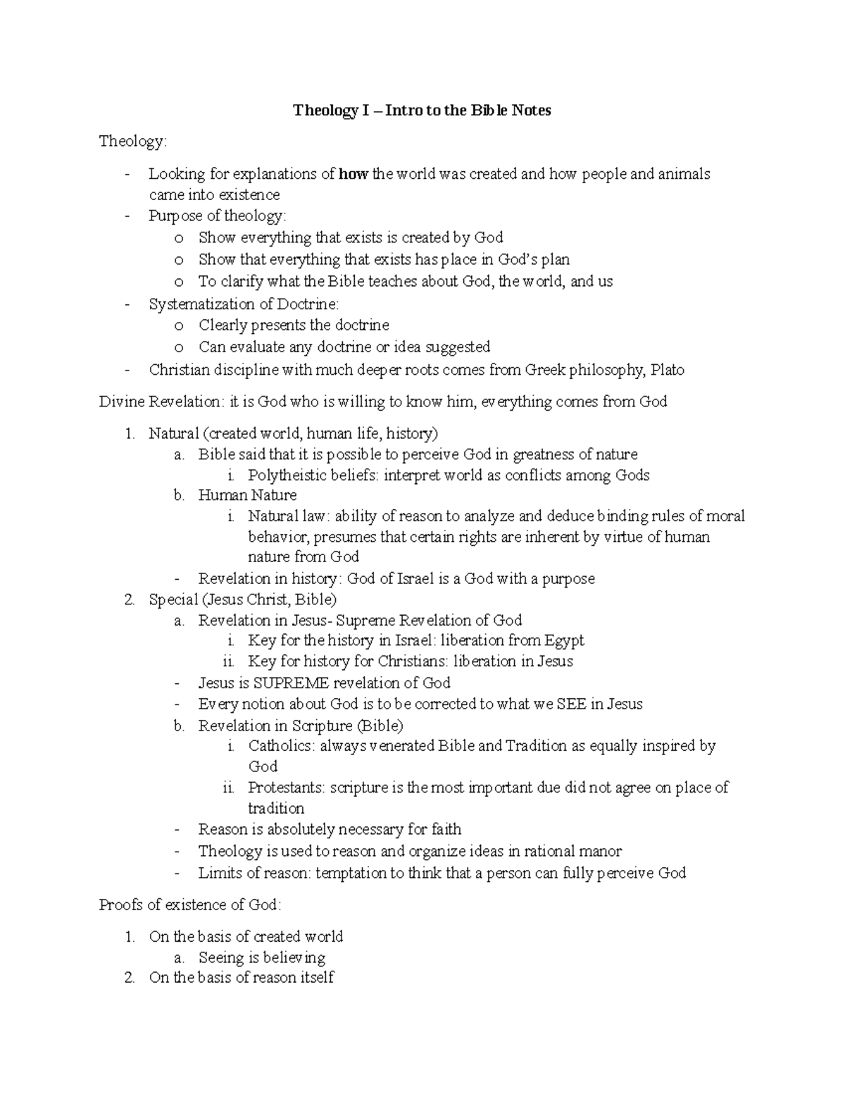 Theology I Notes - Theology I – Intro to the Bible Notes Theology ...