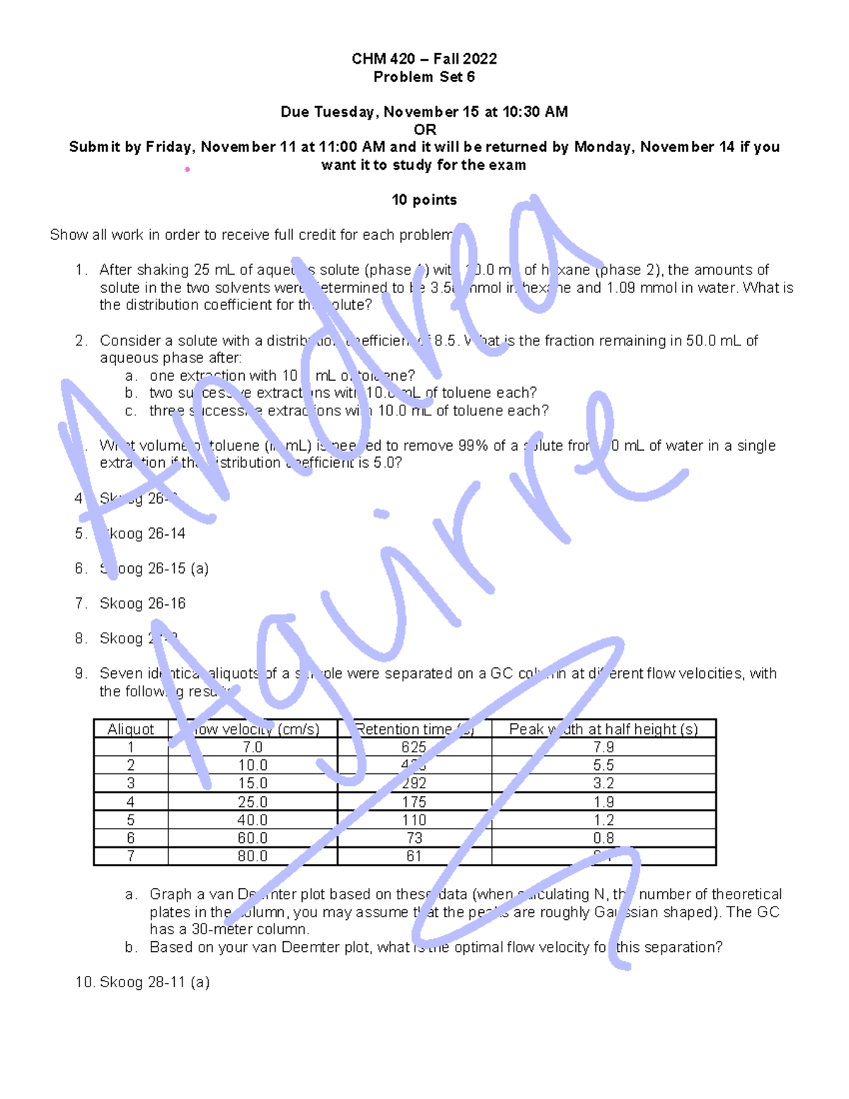 Problem Set 6-1 - Hmwk assignment for practice from the Skoog Book ...