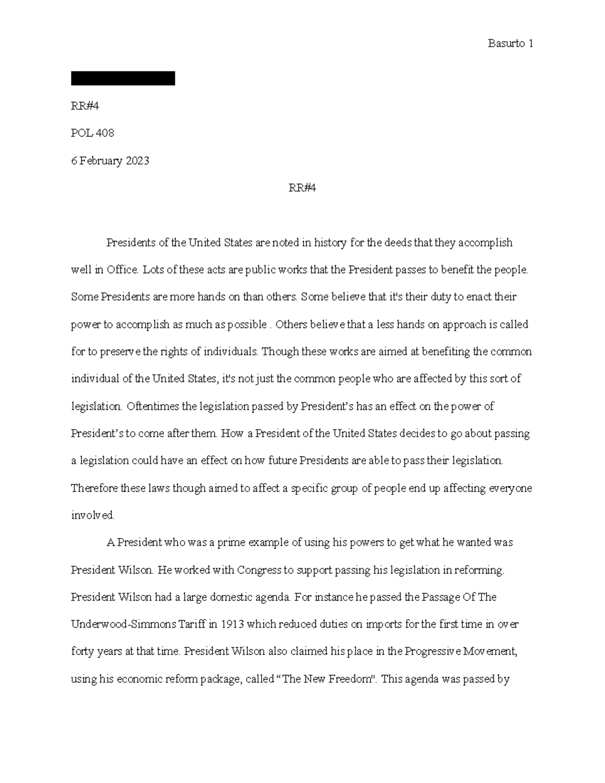 RR#4 - This essay describes how different U.S. Presidents Used their ...