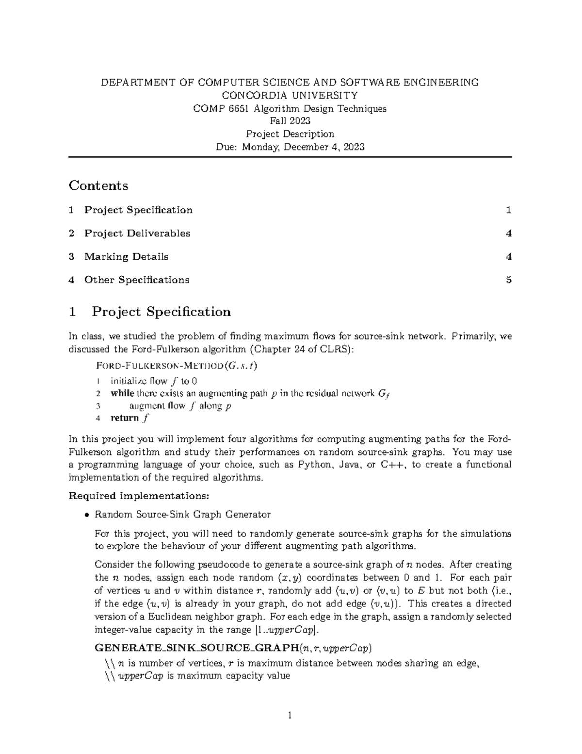 COMP 6651 F23 Project Description - DEPARTMENT OF COMPUTER SCIENCE AND SOFTWARE ENGINEERING ...