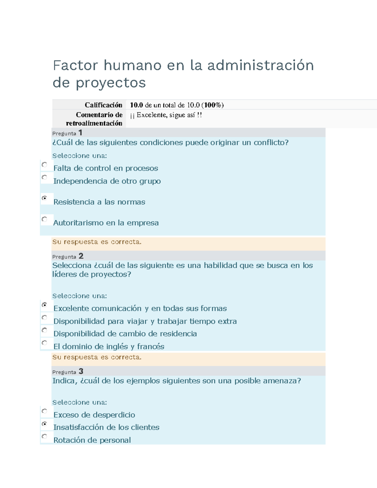 Examen semana 6 factor humano en la administracion de proyectos - Factor humano en la ...