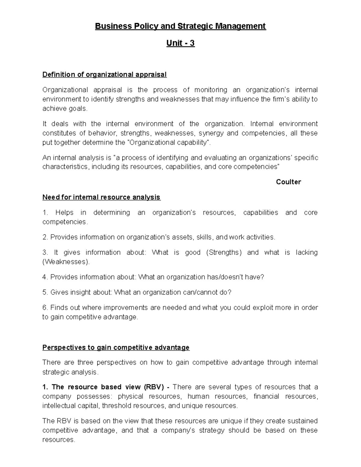 BPS unit 3 - Bos unit 4 full - Business Policy and Strategic Management ...