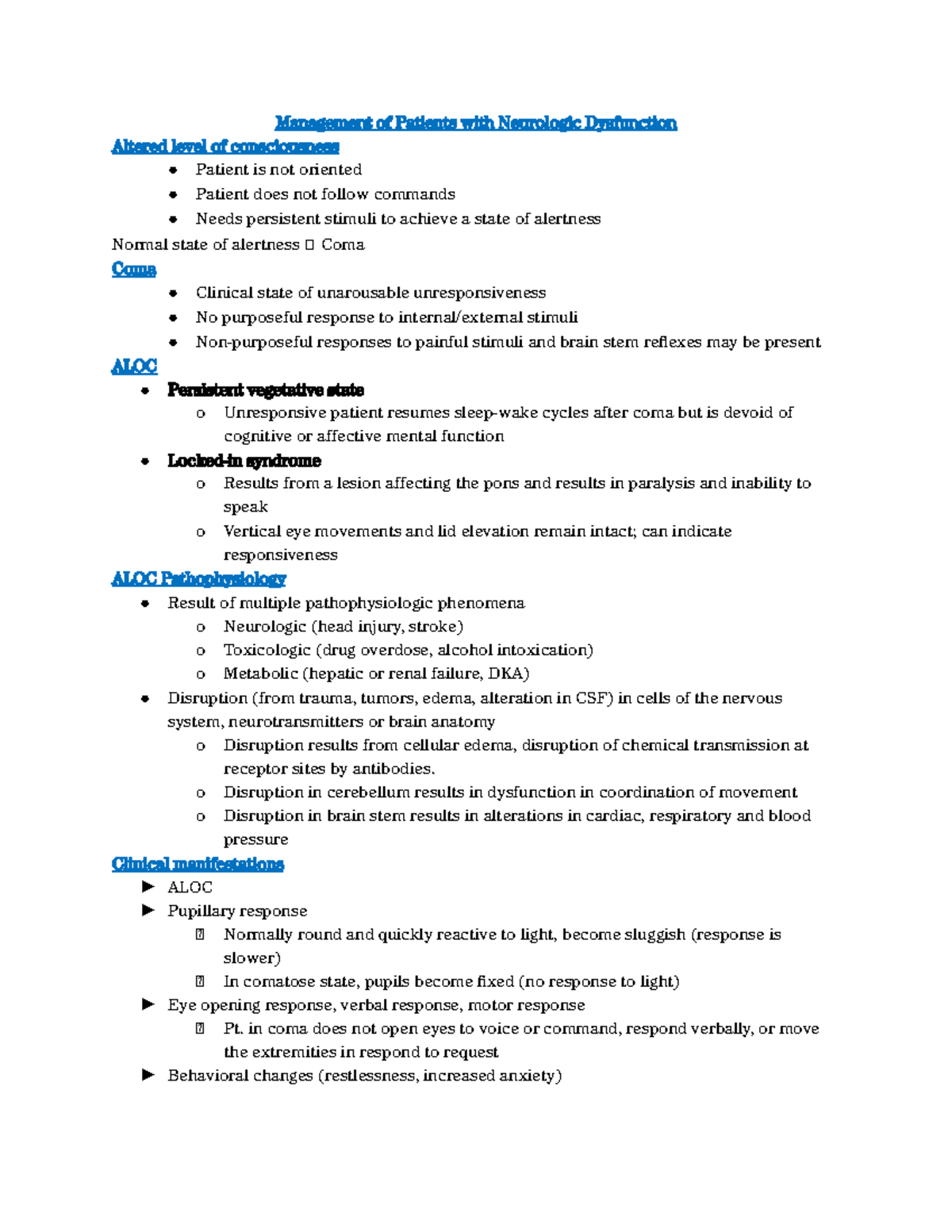 Chapter 66 and 67 Management of Patients with Neurologic Dysfunction - Management of Patients ...