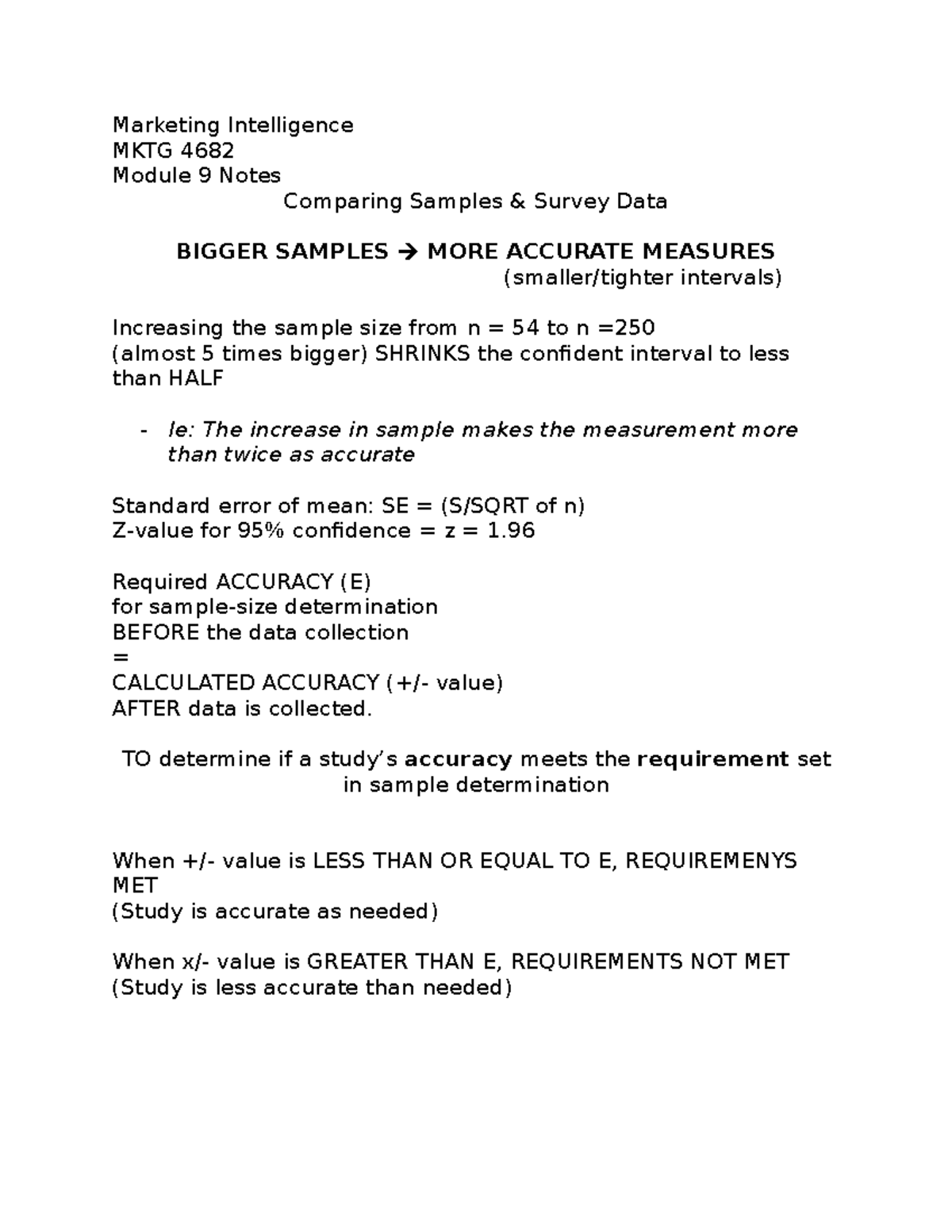 MKTG Module 9 Notes - Marketing Intelligence MKTG 4682 Module 9 Notes ...
