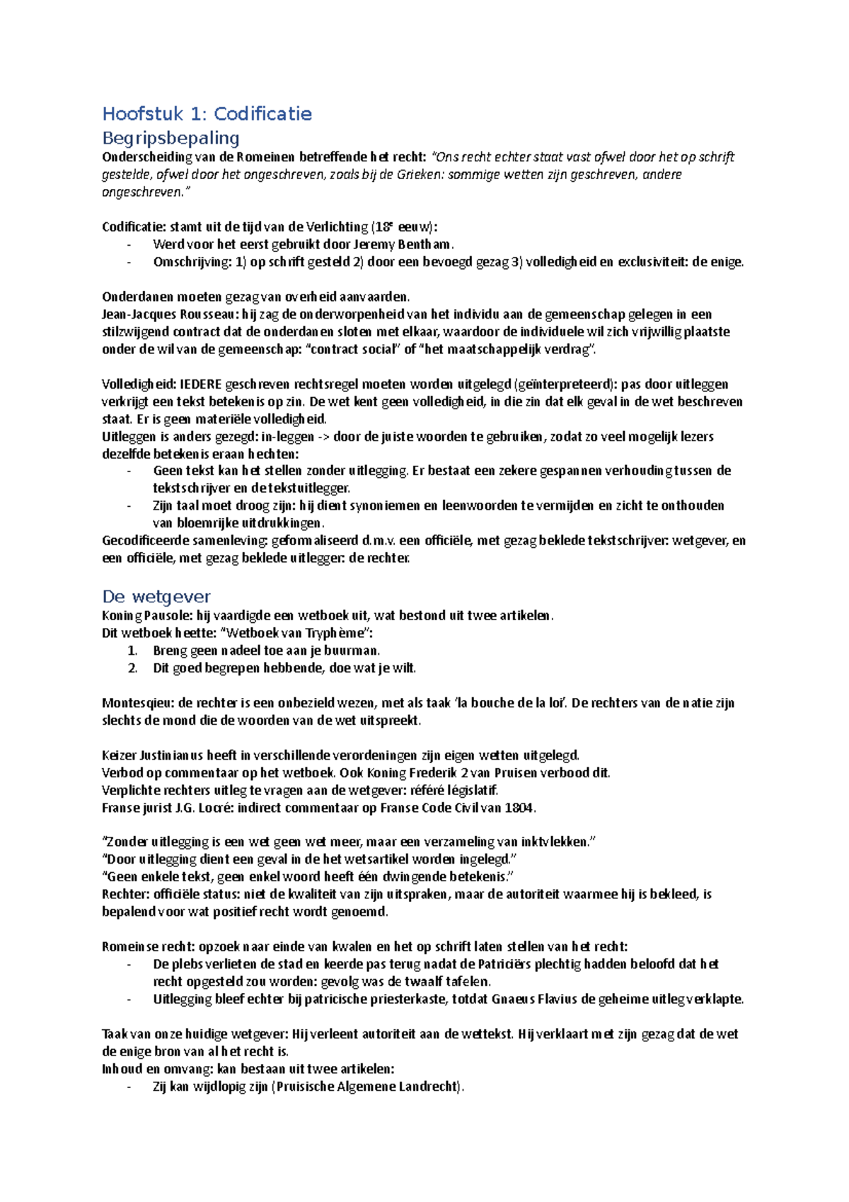 Samenvatting hoofdstuk 1 - Hoofstuk 1: Codificatie Begripsbepaling ...