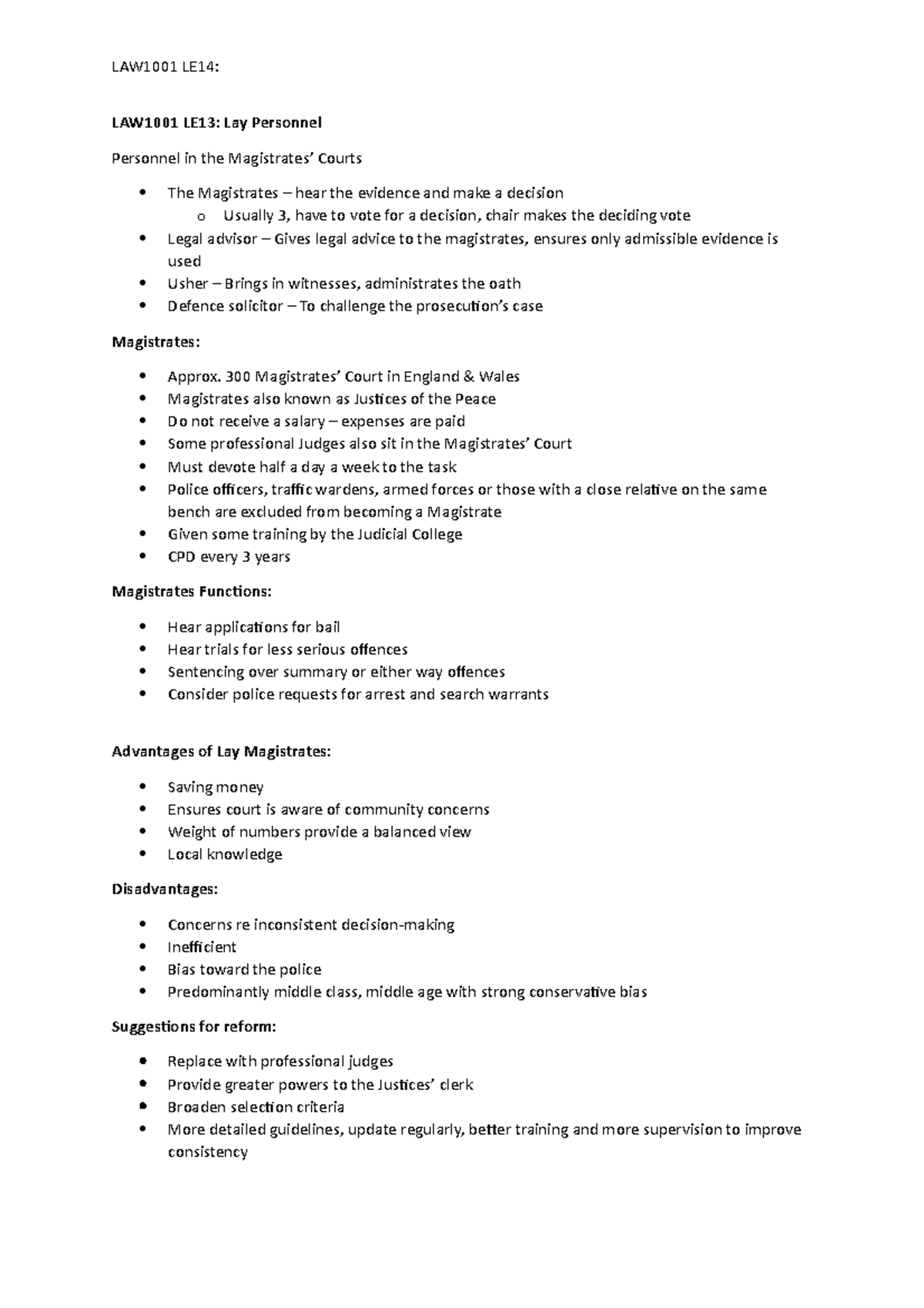 LE13 - LAY Personnel - LAW1001 LE14: LAW1001 LE13: Lay Personnel ...