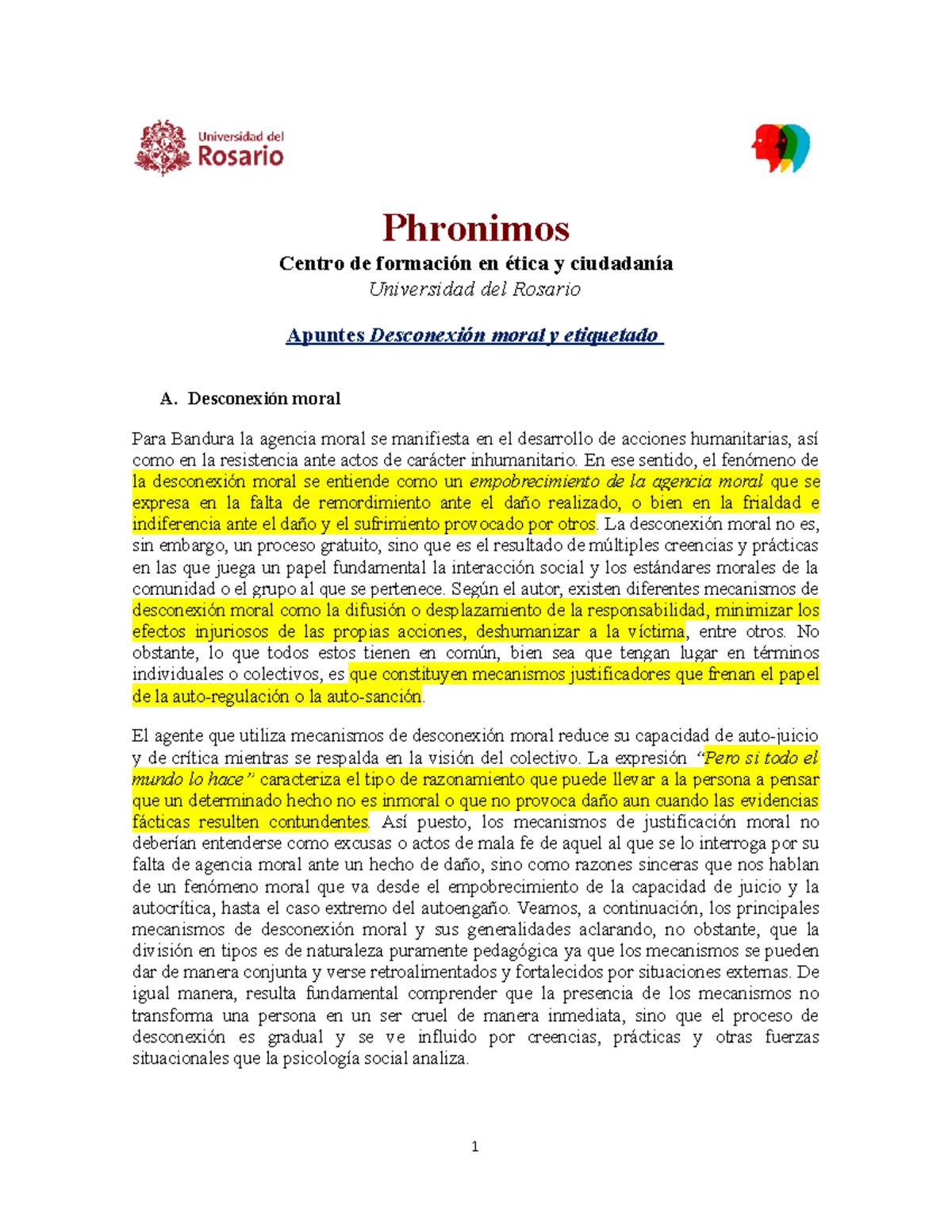 Desconexión moral, lectura con subrayado - Phronimos Centro de ...