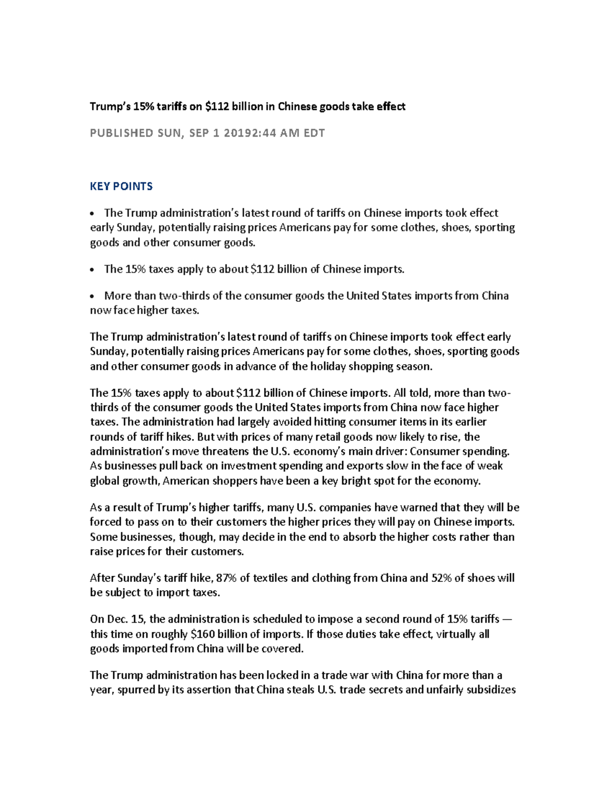 Tariffs bt china and the US - Trump’s 15% tariffs on $112 billion in ...