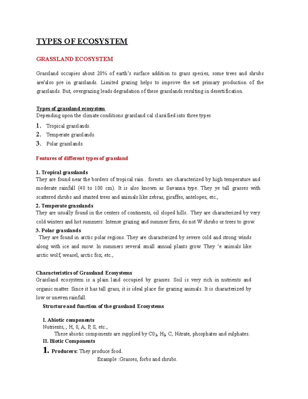 Kinds/Types of Ecosystem - TYPES OF ECOSYSTEM GRASSLAND ECOSYSTEM ...