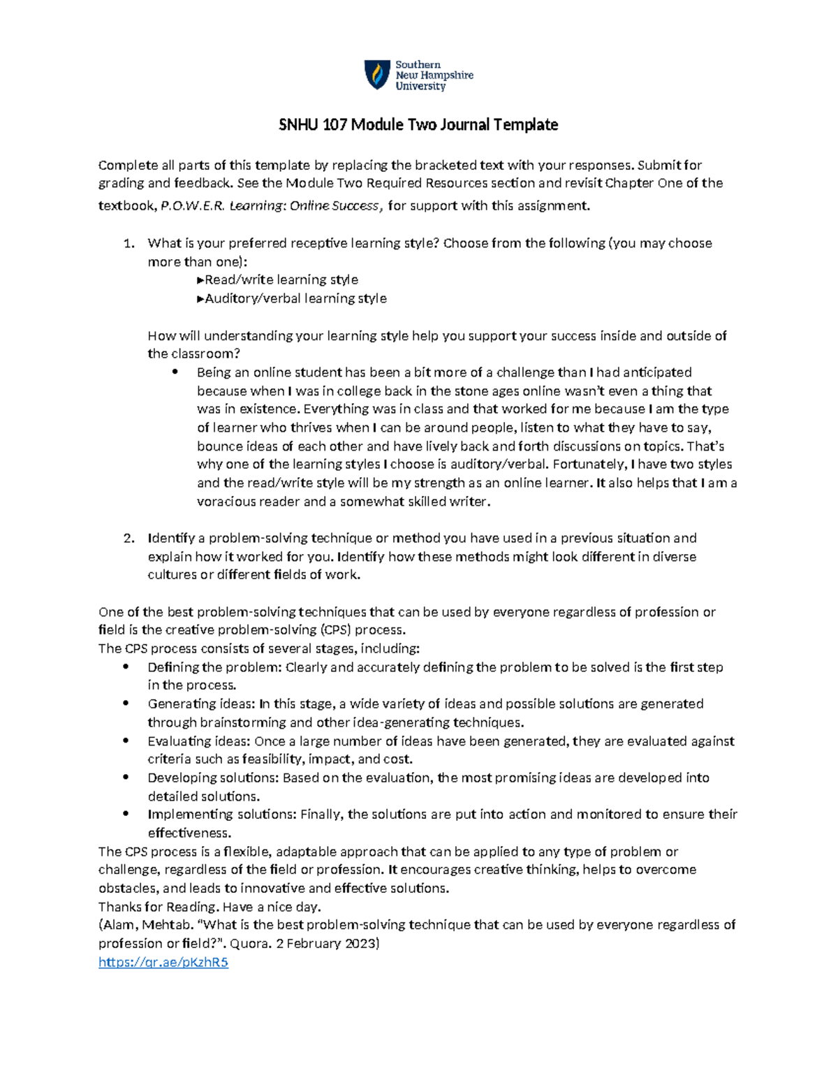 SNHU 107 Module Two Journal Template - SNHU 107 Module Two Journal ...