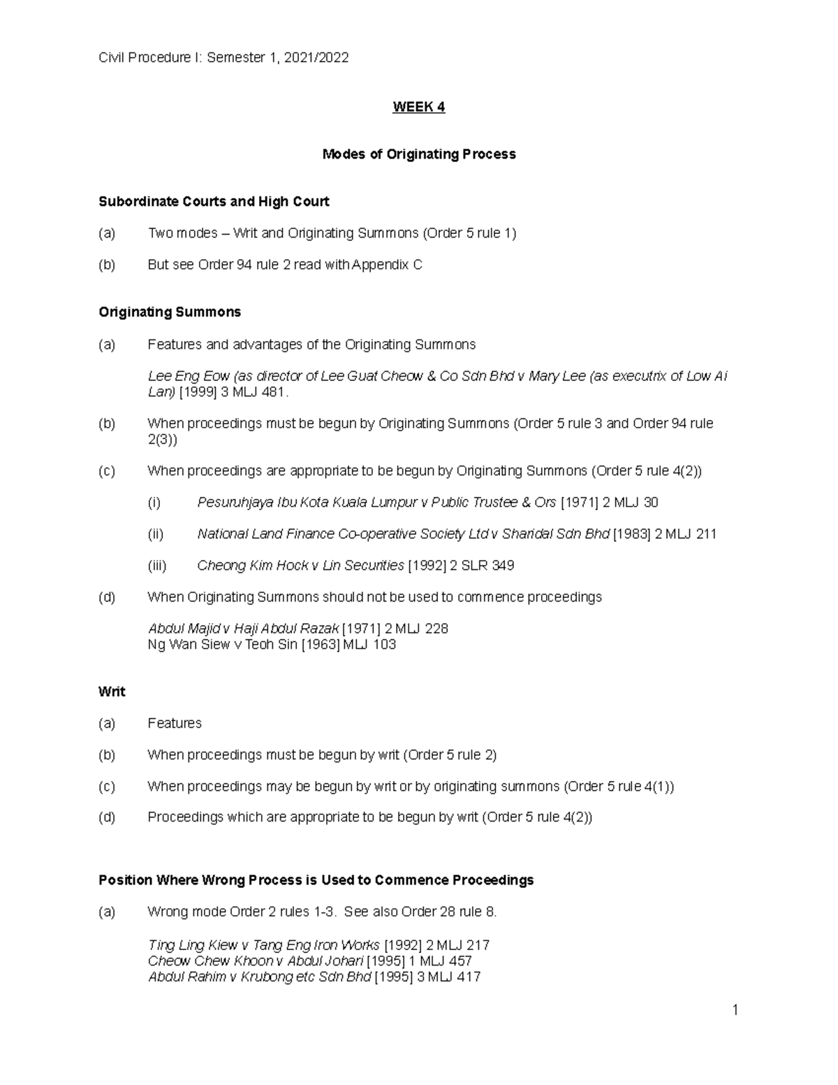 CP1 - Week 4 Course Outline - Civil Procedure I: Semester 1, 2021/ WEEK ...