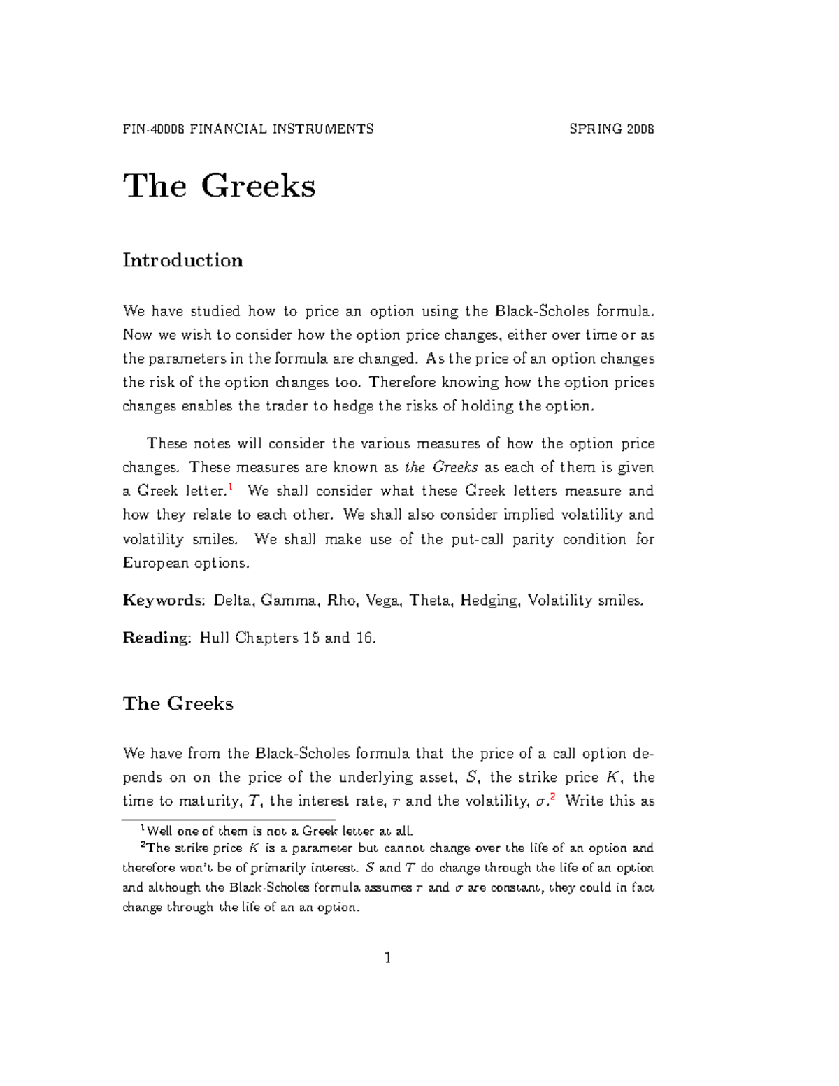 Greeksoption Greeks option - FIN-40008 FINANCIAL INSTRUMENTS SPRING ...