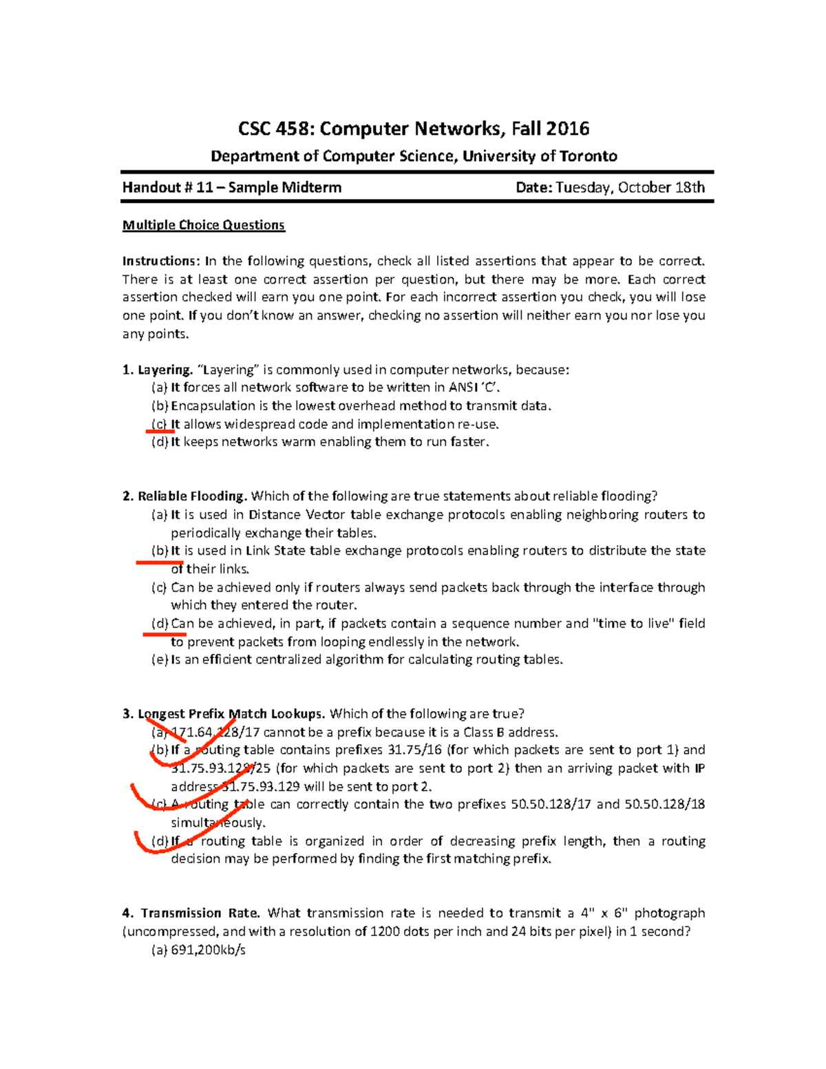 H11 CSC458 SM - CSC 458: Computer Networks, Fall 2016 Department of Computer Science, University ...
