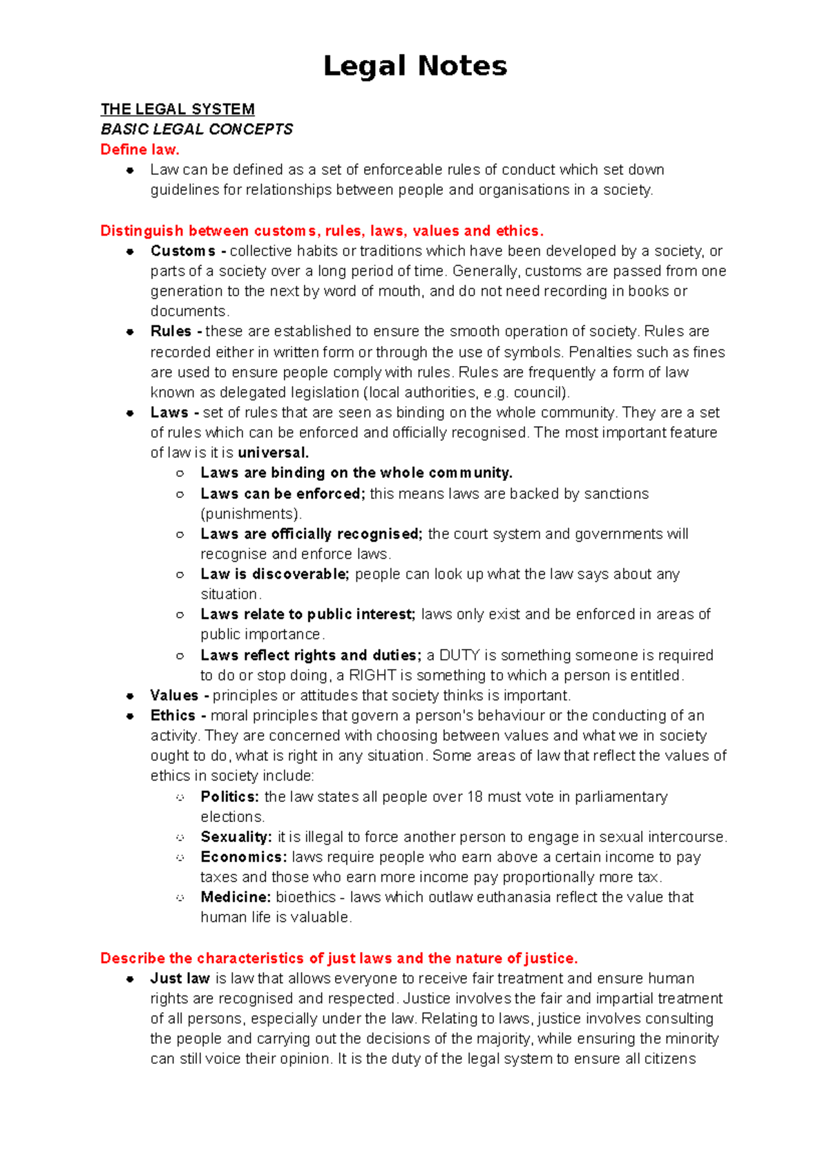 Legalnoteswsyllabus - ........ - THE LEGAL SYSTEM BASIC LEGAL CONCEPTS ...