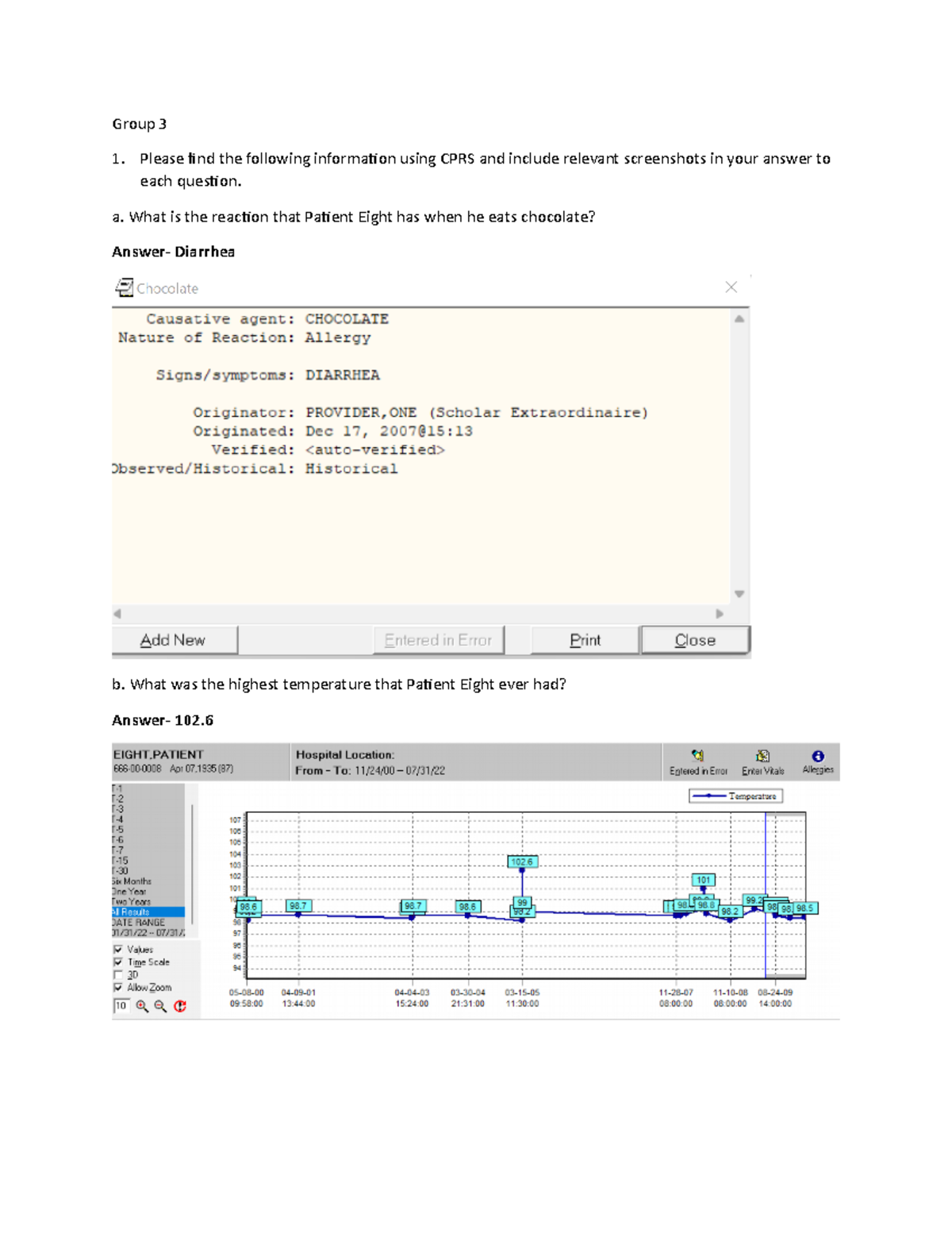 Group 3 CPRS work - Assignment - Group 3 Please find the following information using CPRS and ...