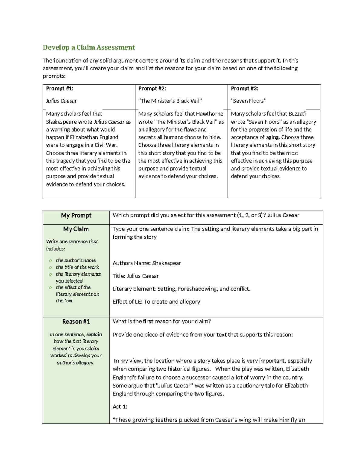Develop a claim assess rubric - Develop a Claim Assessment The ...