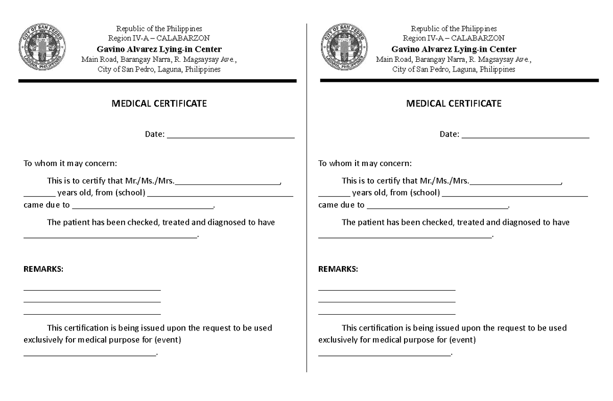 Medical-certificate - Dnanxnans - Republic of the Philippines Region IV ...